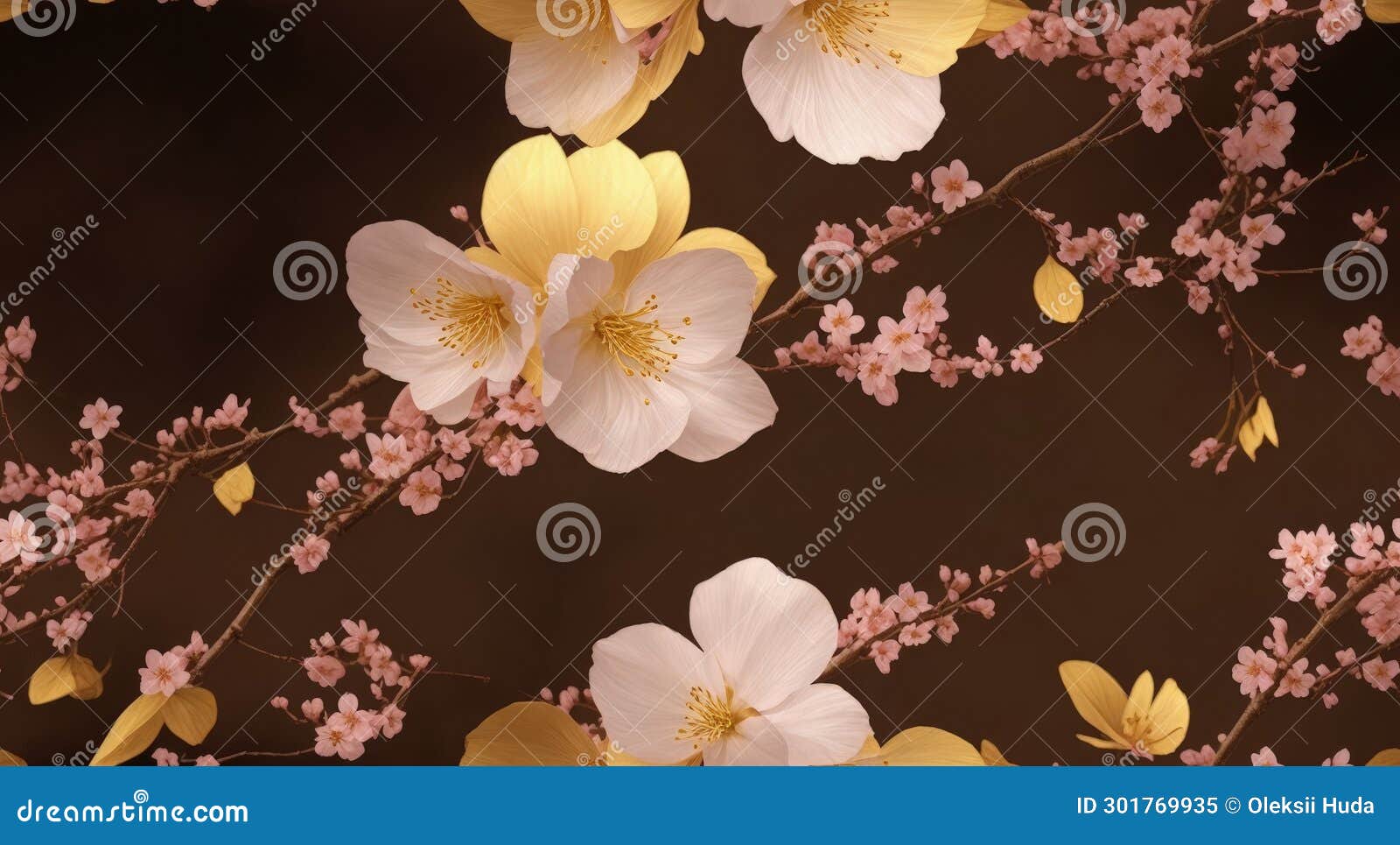 Abstract Sakura, Design for Prints, Postcards or Wallpaper with Golden ...