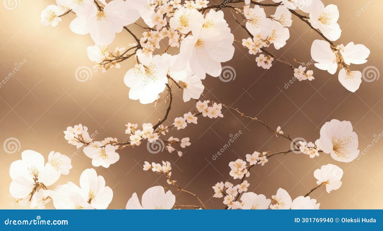 Abstract Sakura, Design for Prints, Postcards or Wallpaper with Golden ...