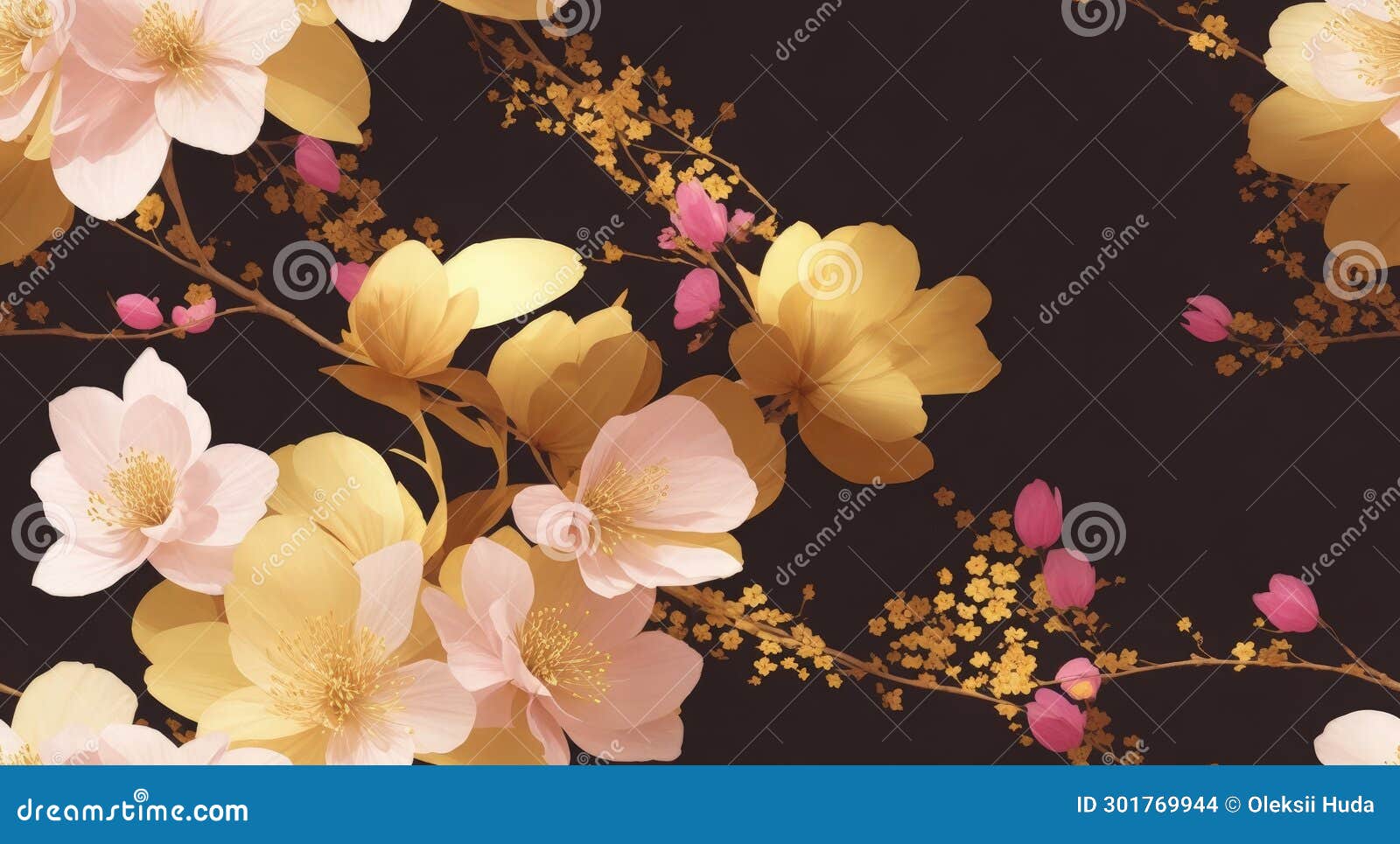 Abstract Sakura, Design for Prints, Postcards or Wallpaper with Golden ...