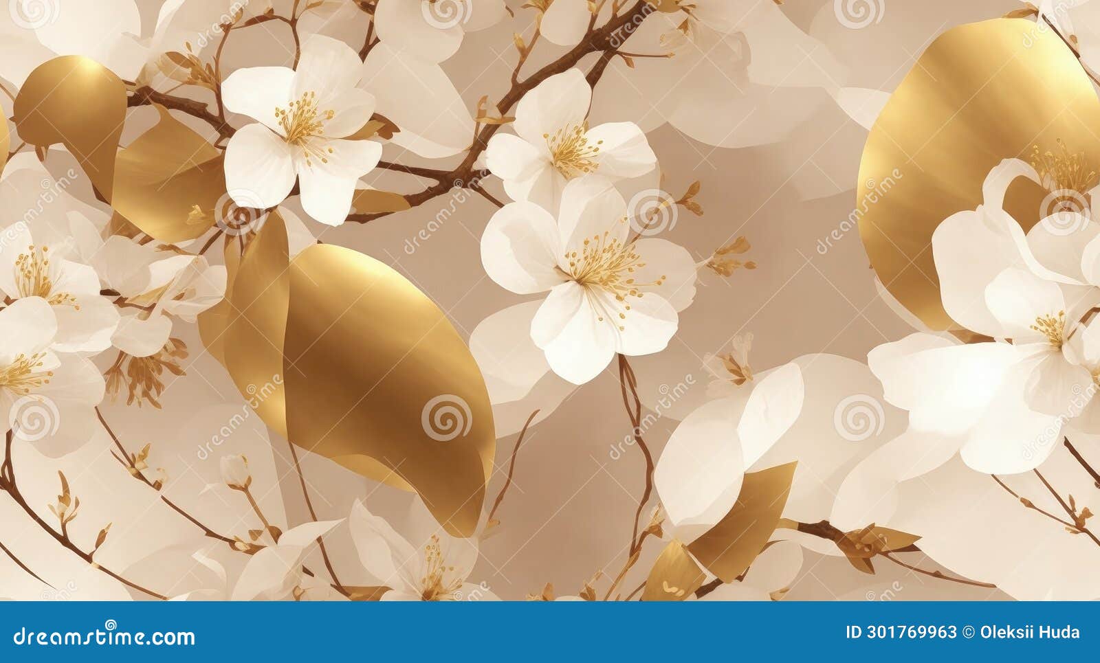 Abstract Sakura, Design for Prints, Postcards or Wallpaper with Golden ...