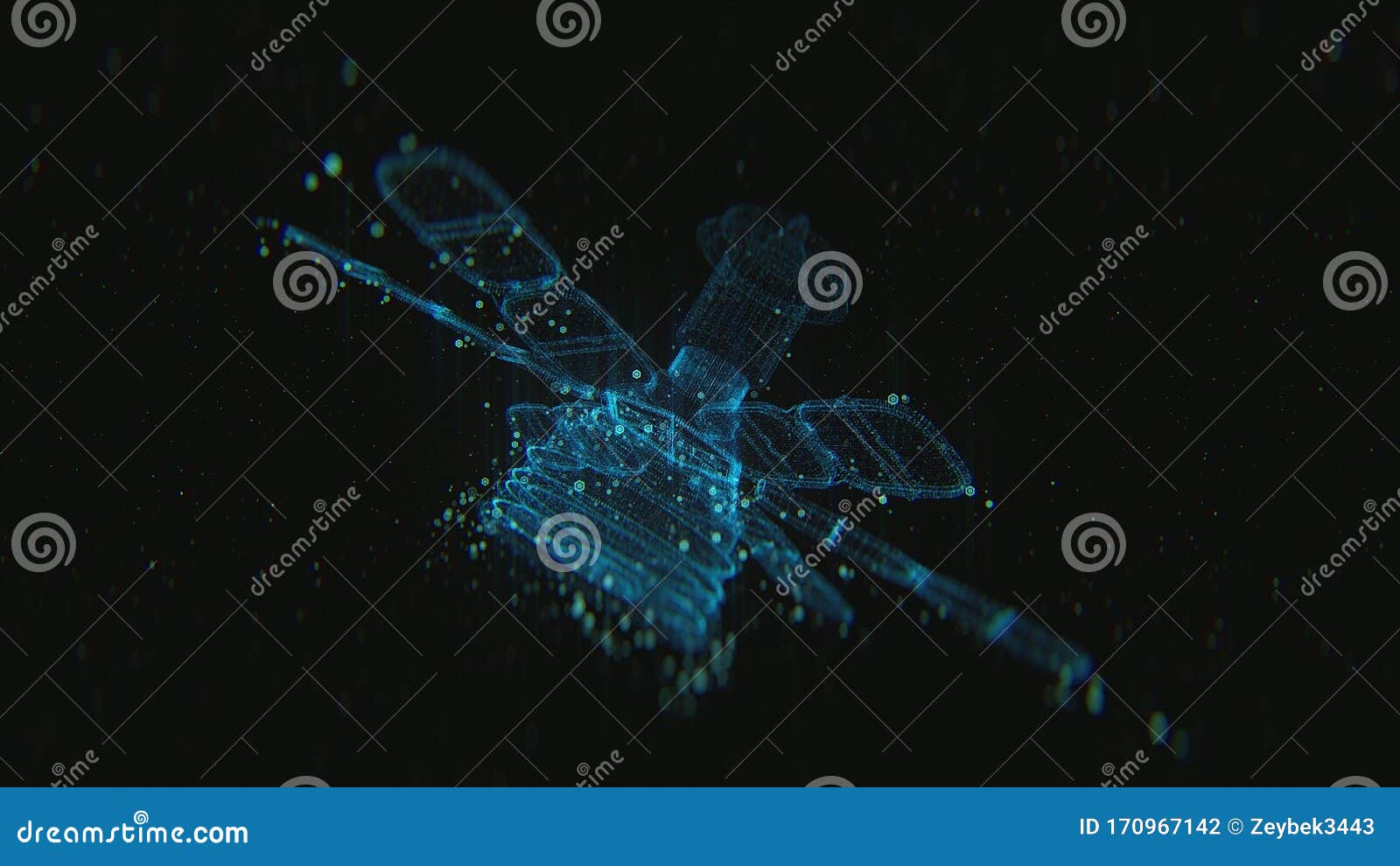 Abstract Satellite on Dark Background with Connecting Dots and Lines ...