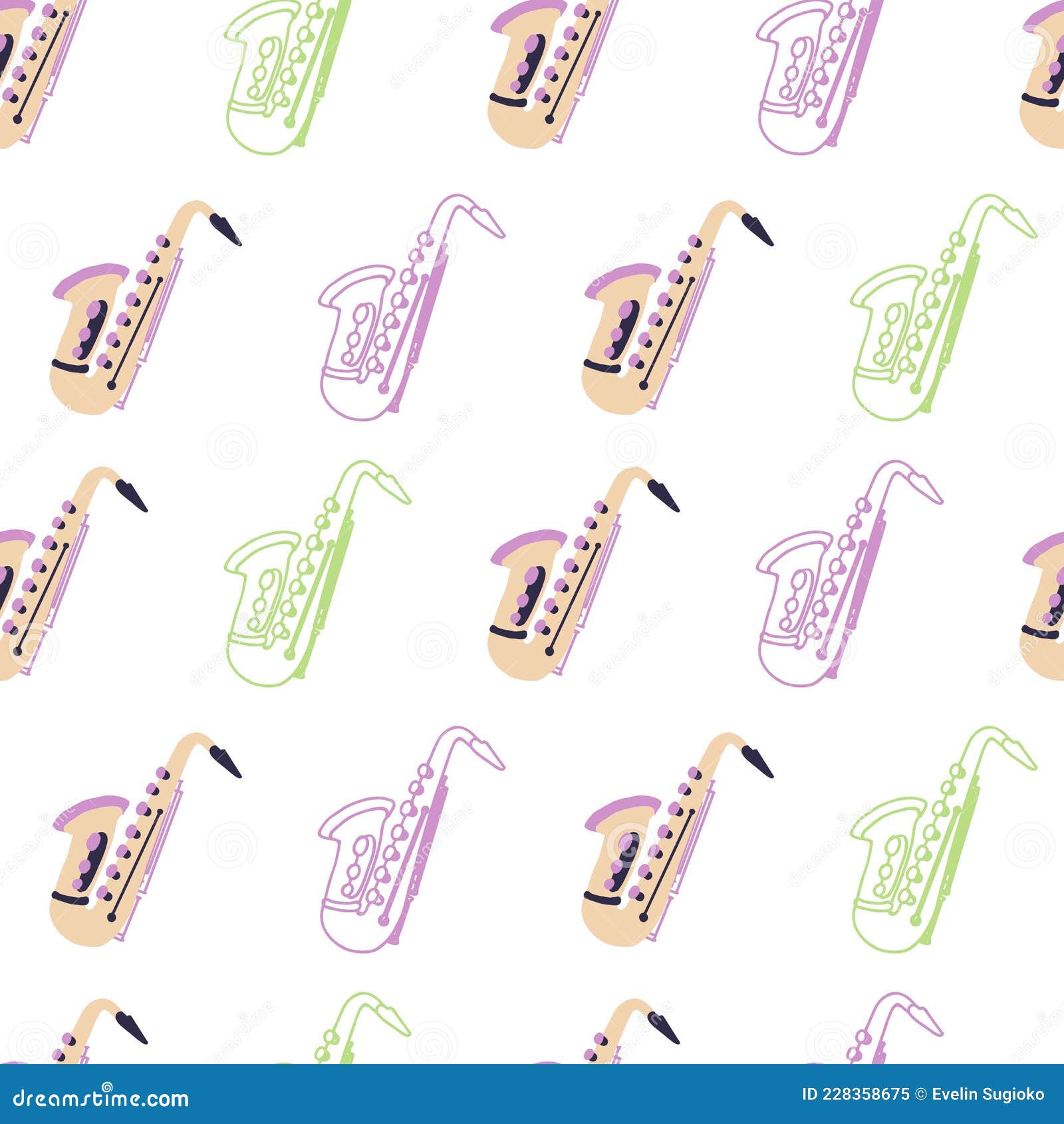 Abstract Saxophone Pastel Color Palette Vector Graphic Seamless Pattern ...