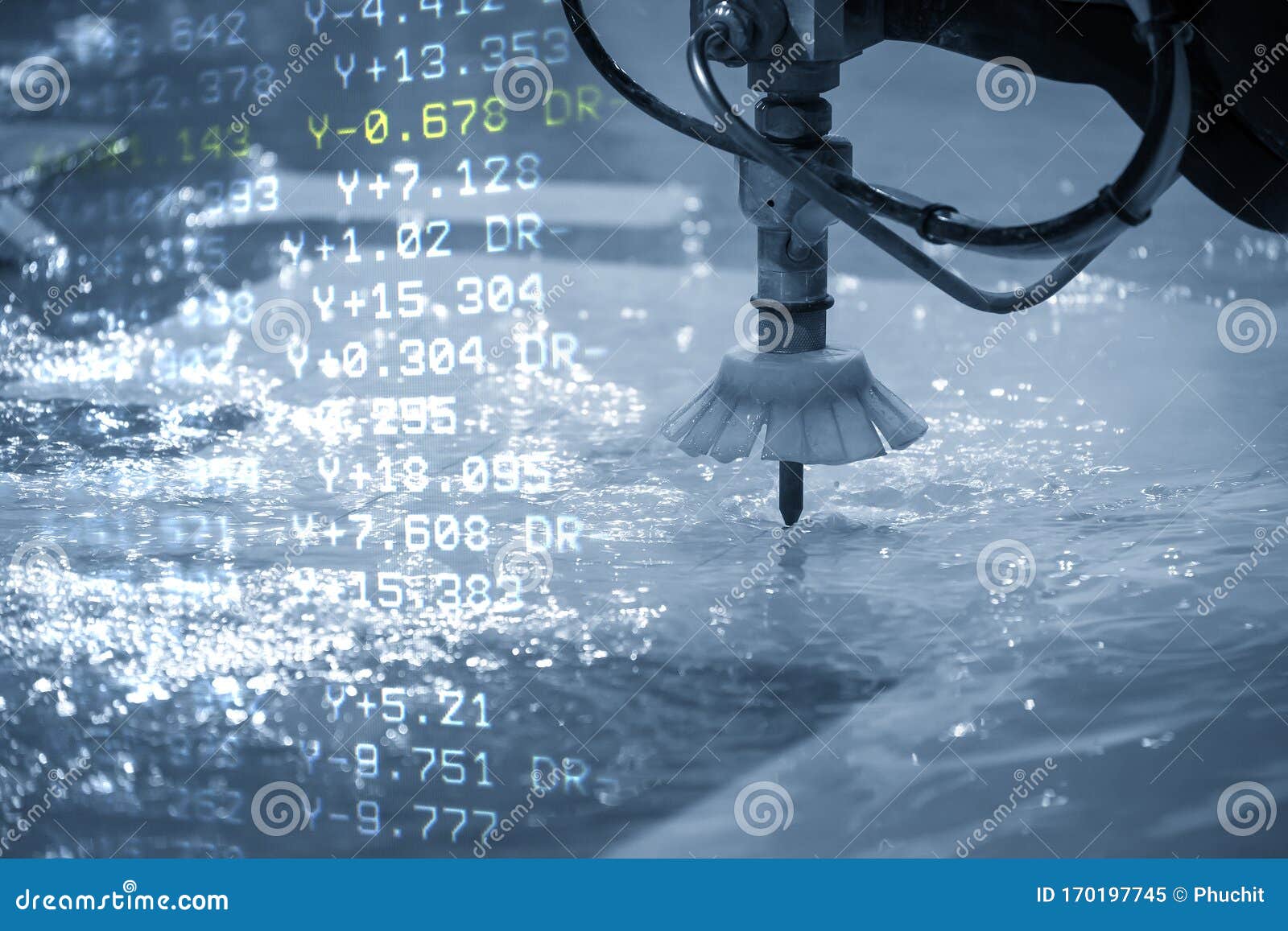 The Abstract Scene of Abrasive Water Jet Machine Cutting the Aluminum ...