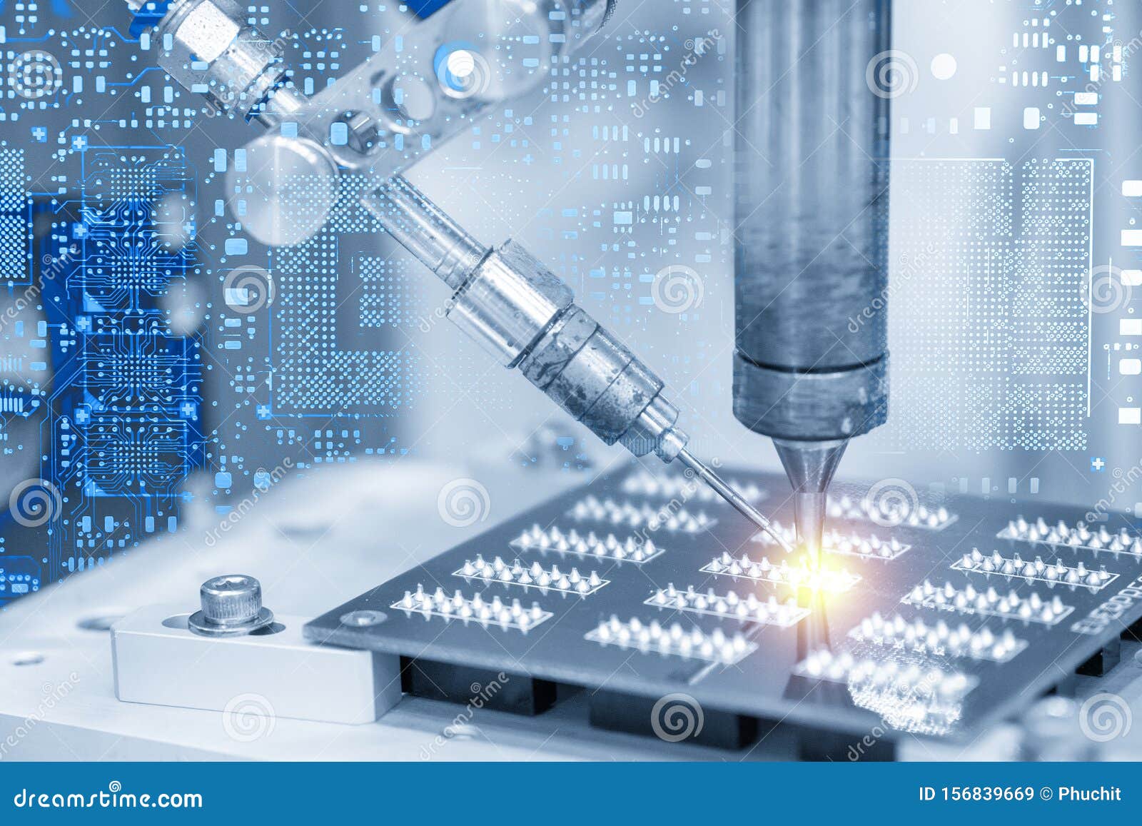 The Automatic Soldering Robot Operation With PCB Board Stock Photo ...