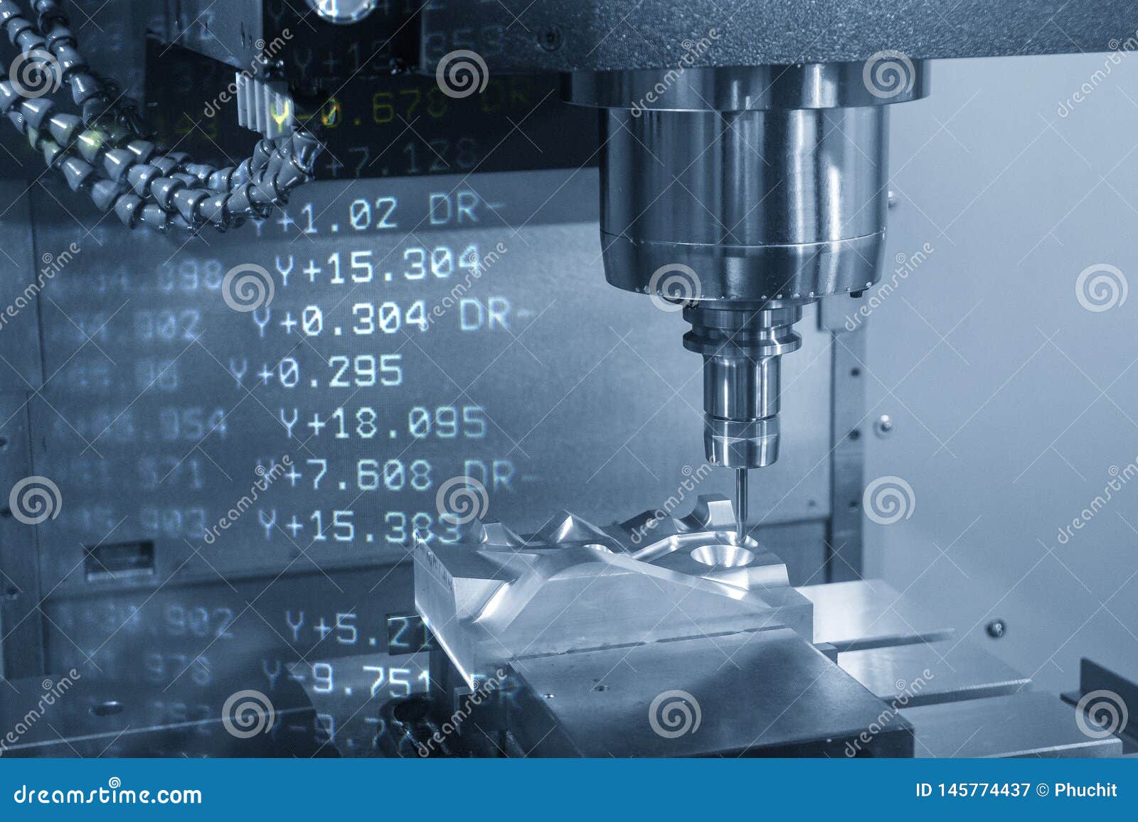 The Abstract Scene of 3-axis CNC Machining Centre and the G-code Data ...
