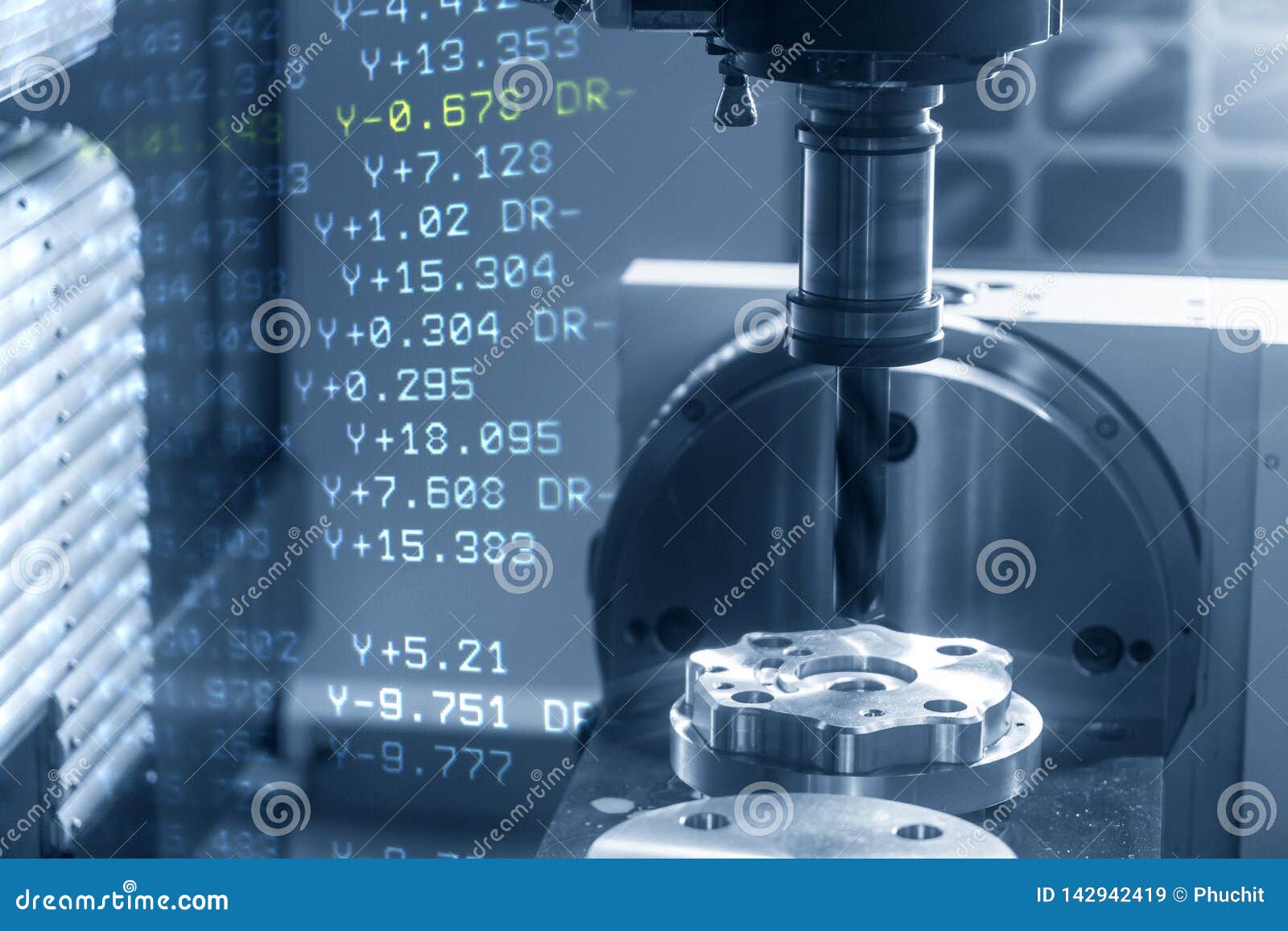 The Abstract Scene of 3-axis CNC Machining Centre and the G-code Data ...