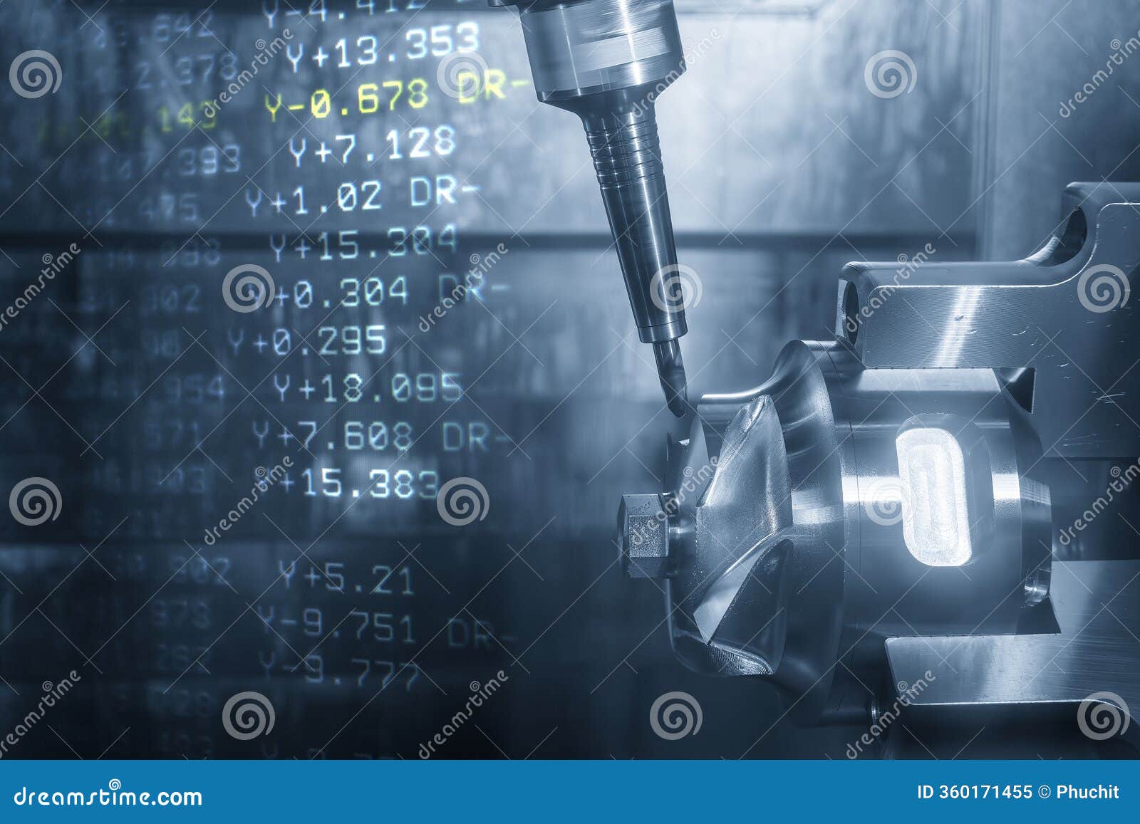 Abstract Scene the 5-axis CNC Milling Machine Cutting the Automotive ...