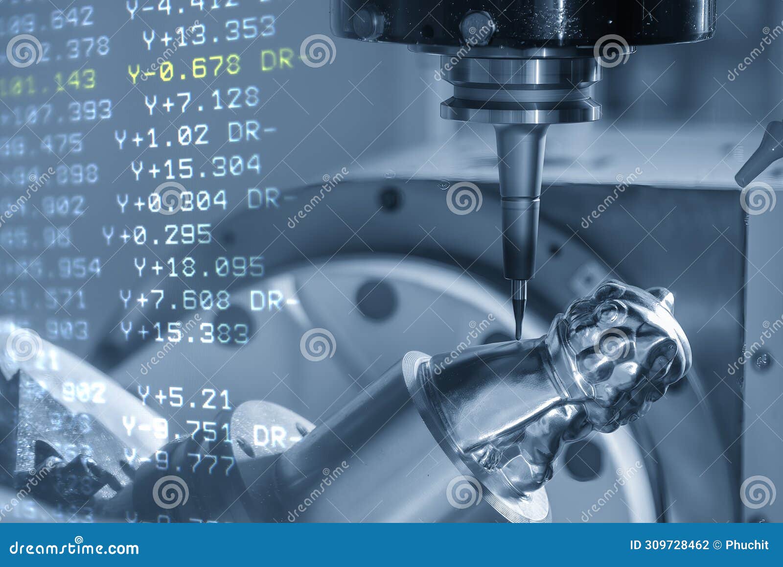 The Abstract Scene 5-axis CNC Milling Machine Cutting the Sample Part ...