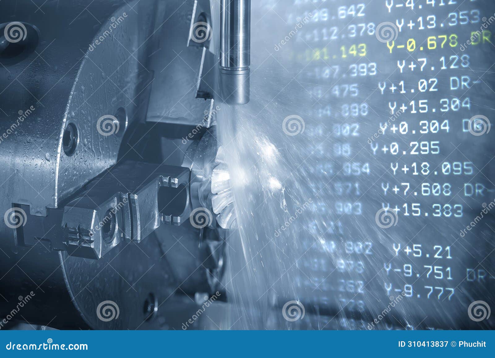 The Abstract Scene 5-axis CNC Milling Machine Cutting the Turbine Part ...