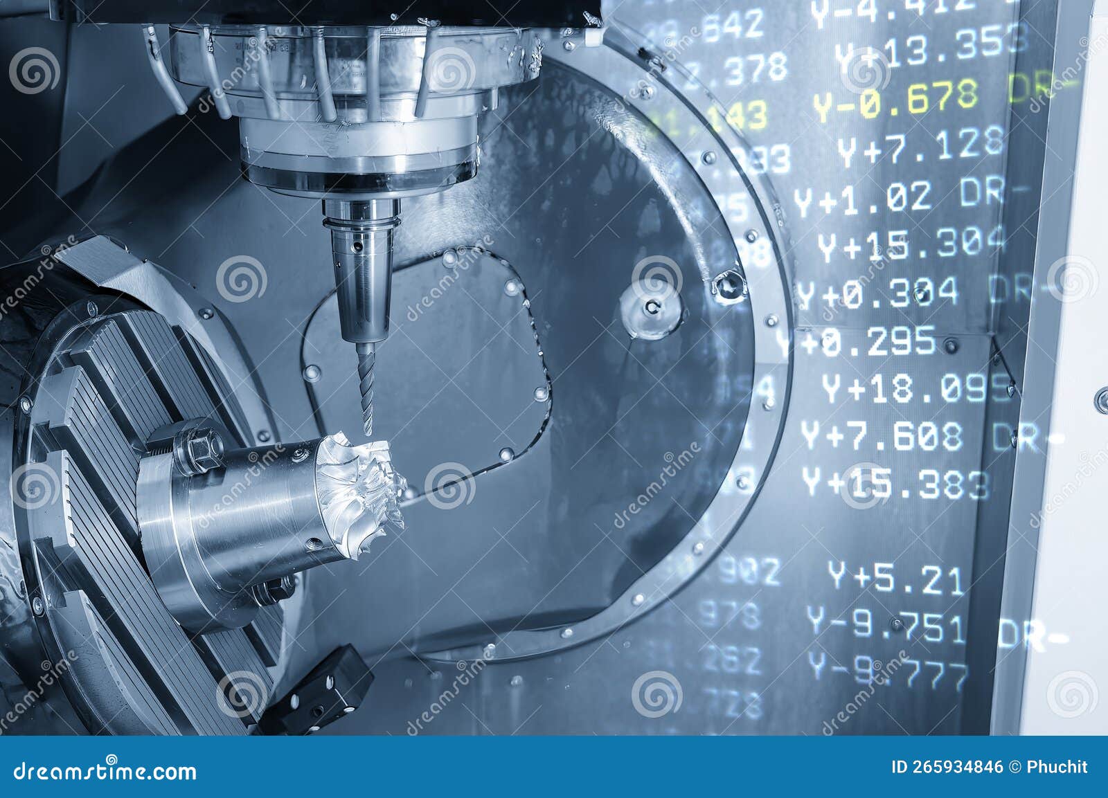 Abstract Scene the 5-axis CNC Milling Machine and G-code Data ...