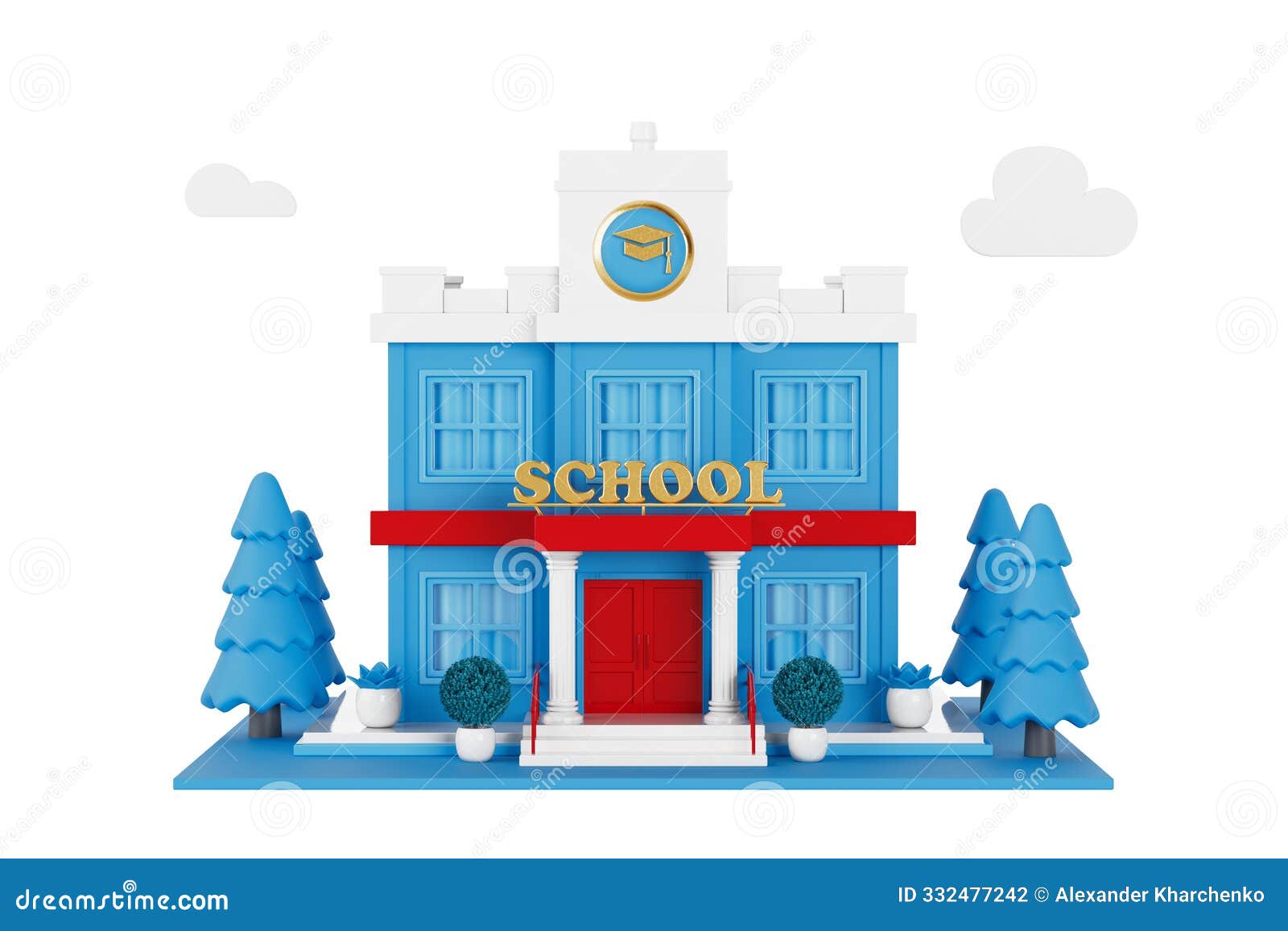 Abstract Scene with Cartoon School Building. 3d Rendering Stock Photo ...