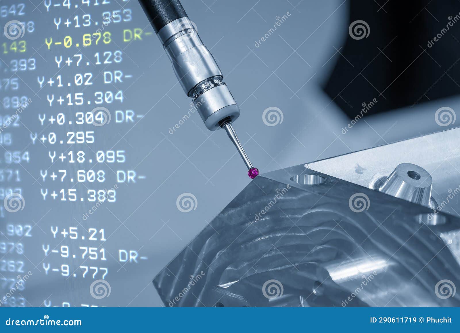 The Abstract Scene CMM Machine Measuring the Aluminum Cylinder Head ...