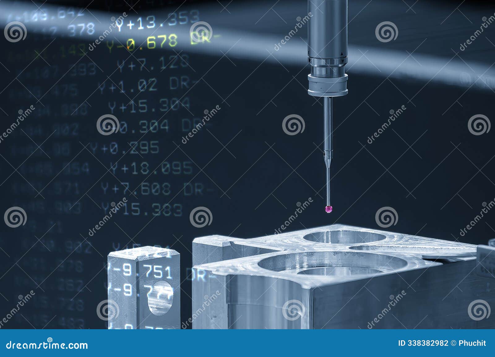 Abstract Scene the CMM Machine Measuring the Aluminum Parts in the ...