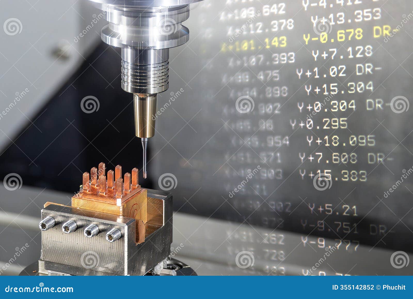 Abstract Scene the CNC Milling Machine Cutting the Copper Electrode ...