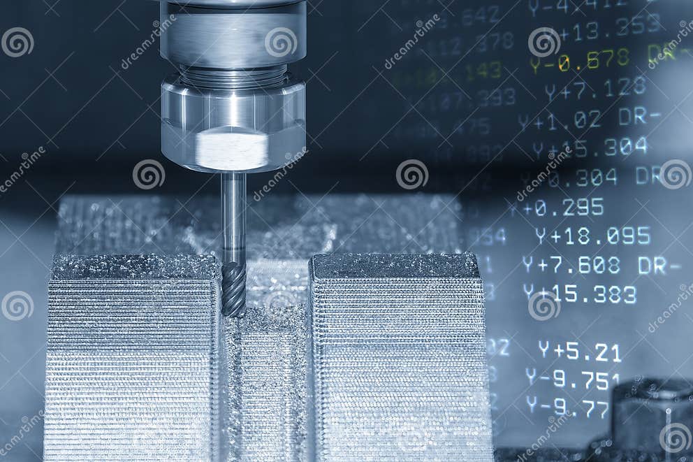 Abstract Scene the CNC Milling Machine Cutting Mold Part and G-code ...