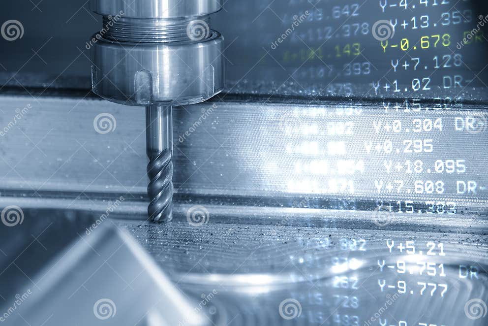 Abstract Scene the CNC Milling Machine Cutting Mold Part and G-code ...