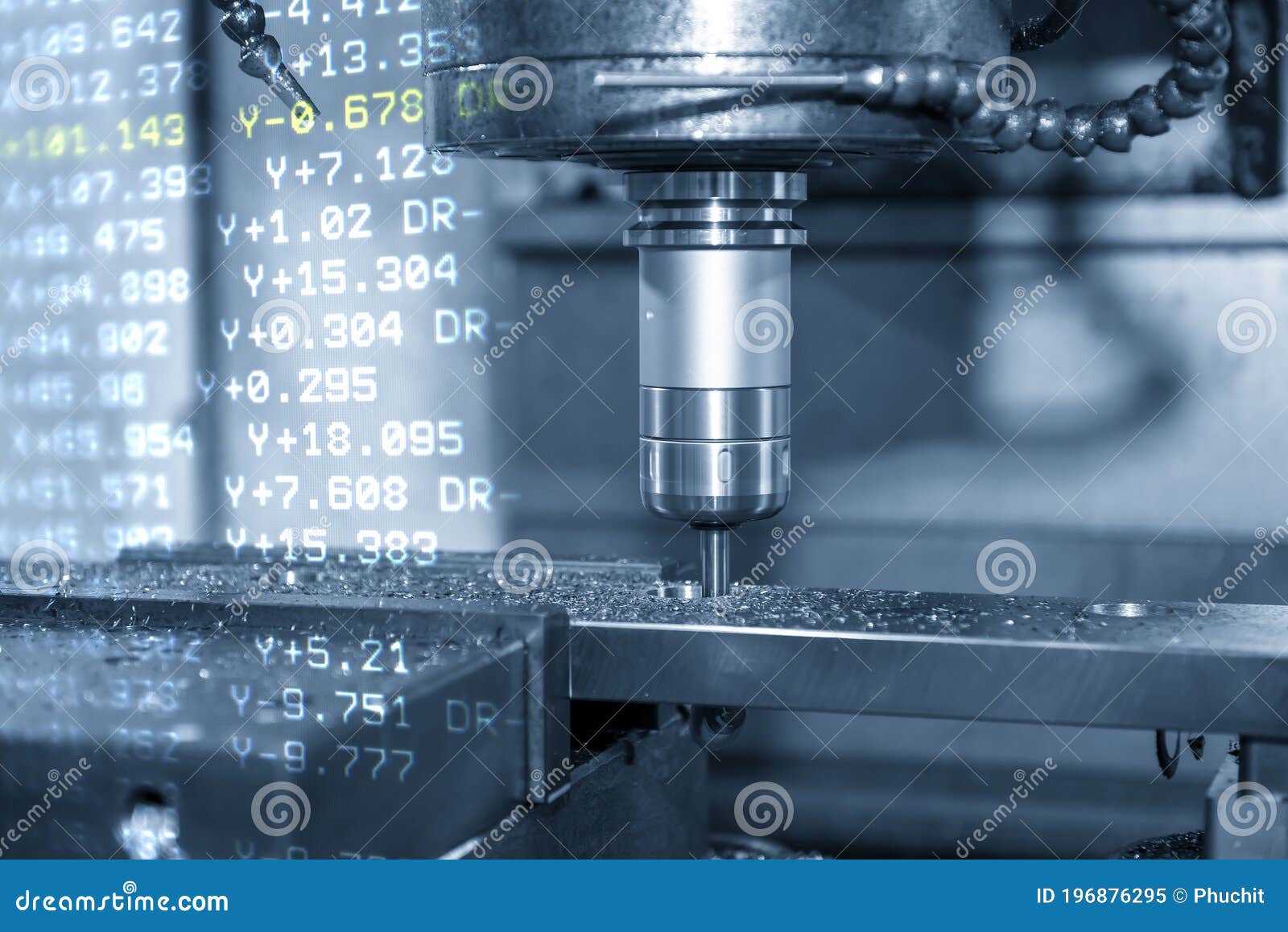 Abstract Scene Of CNC Milling Machine And G-code Data Background. Stock ...