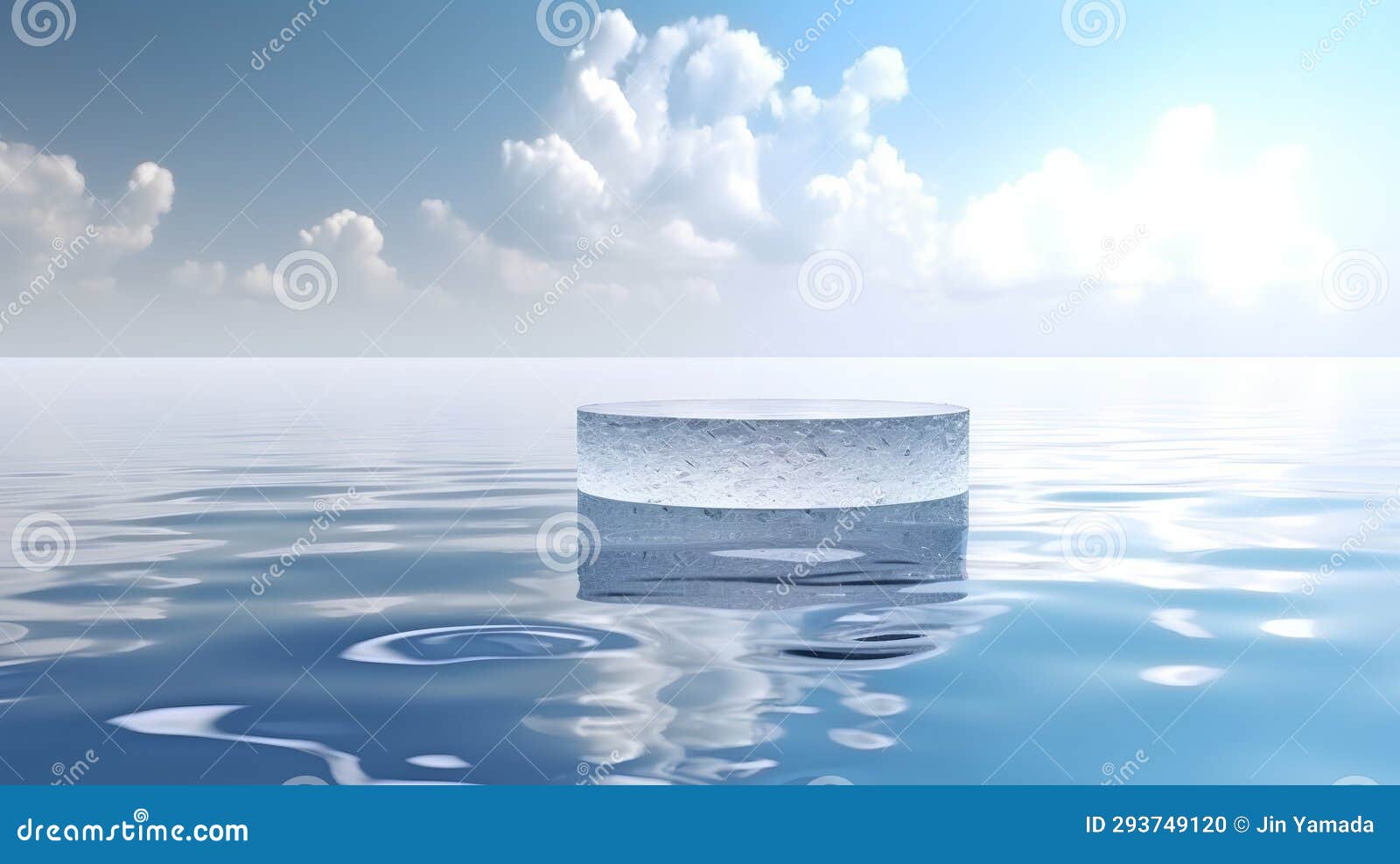 Abstract Scene with Cube and Water Surface, 3d Render Illustration ...