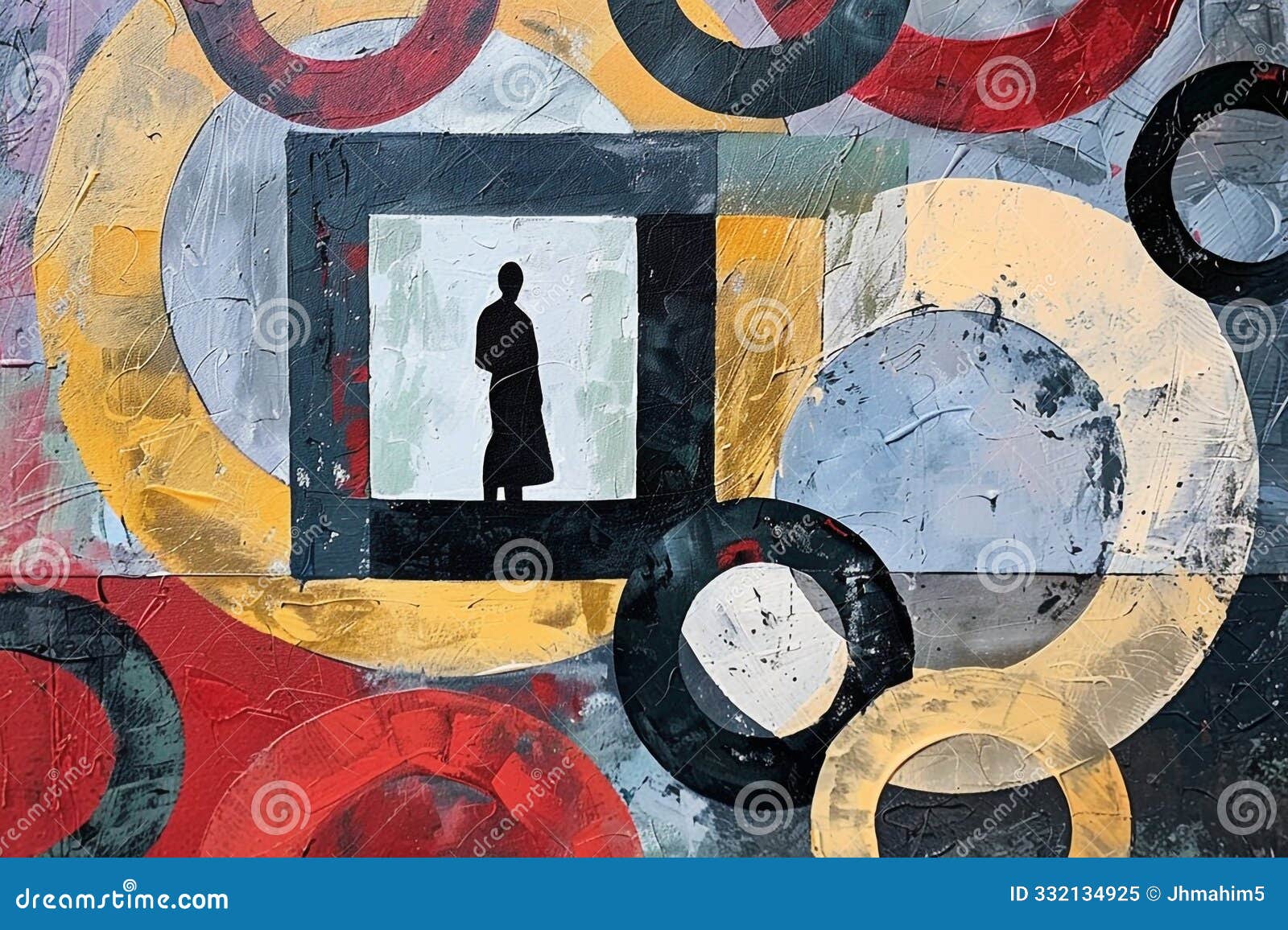An Abstract Scene of a Figure Surrounded by Circles Choosing To Step ...