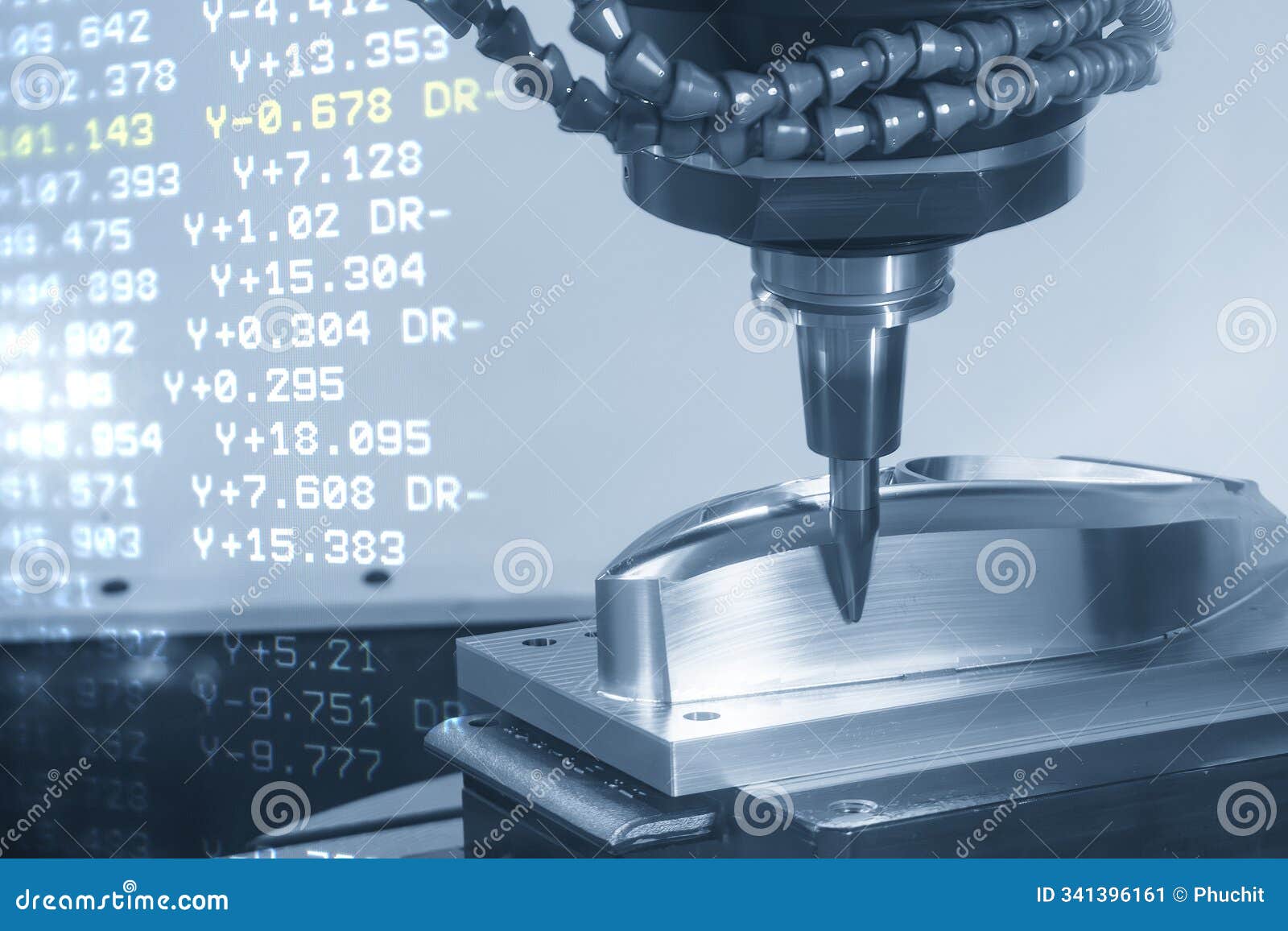 The Abstract Scene the Finishing Cut Process on CNC Milling Machine and ...