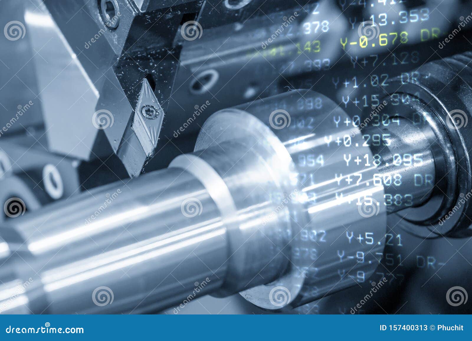 The Abstract Scene of G-code Data and CNC Lathe Machine and Cutting the ...