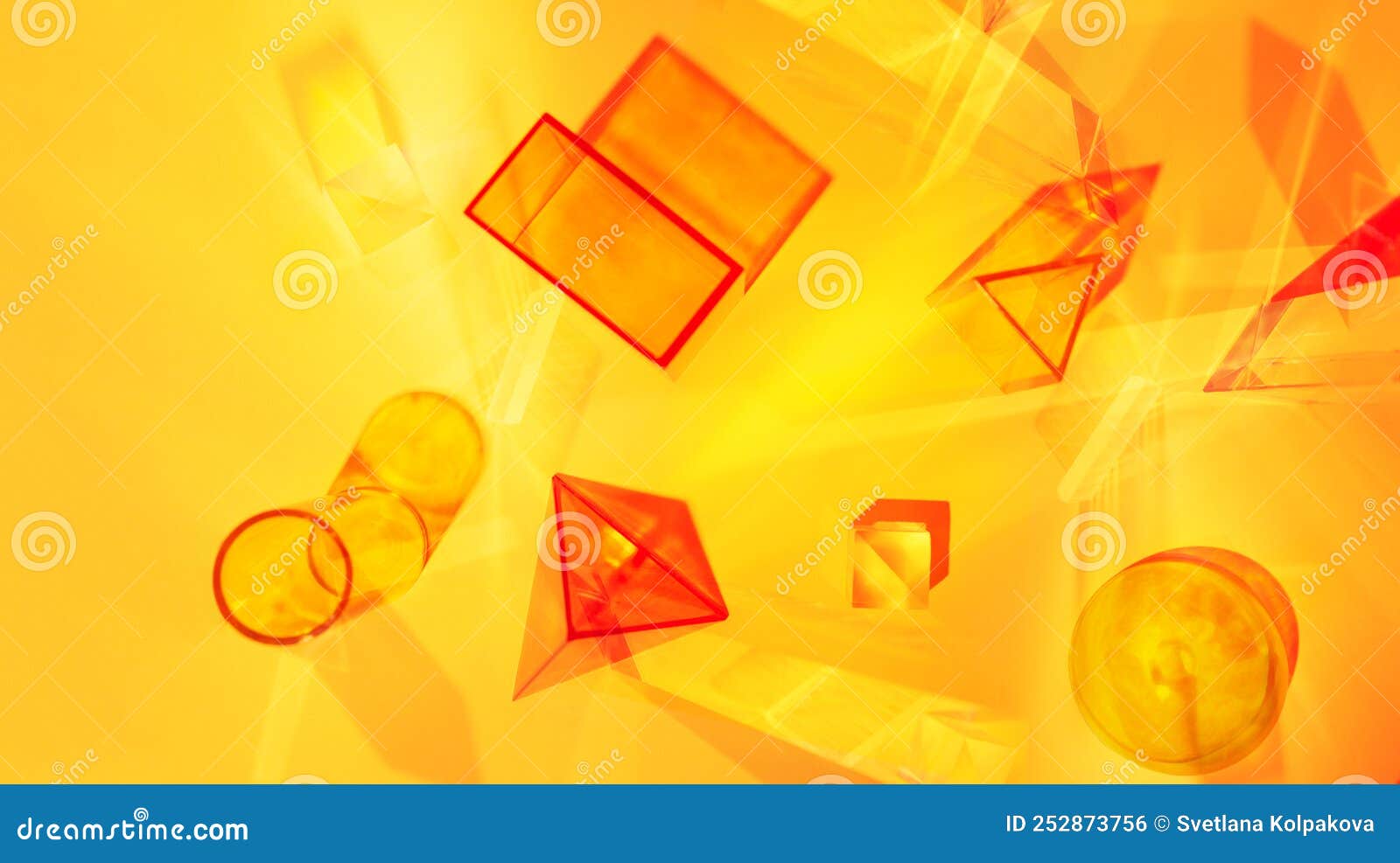 Abstract Scene with Geometric Shapes and Light Rays on an Orange-yellow ...