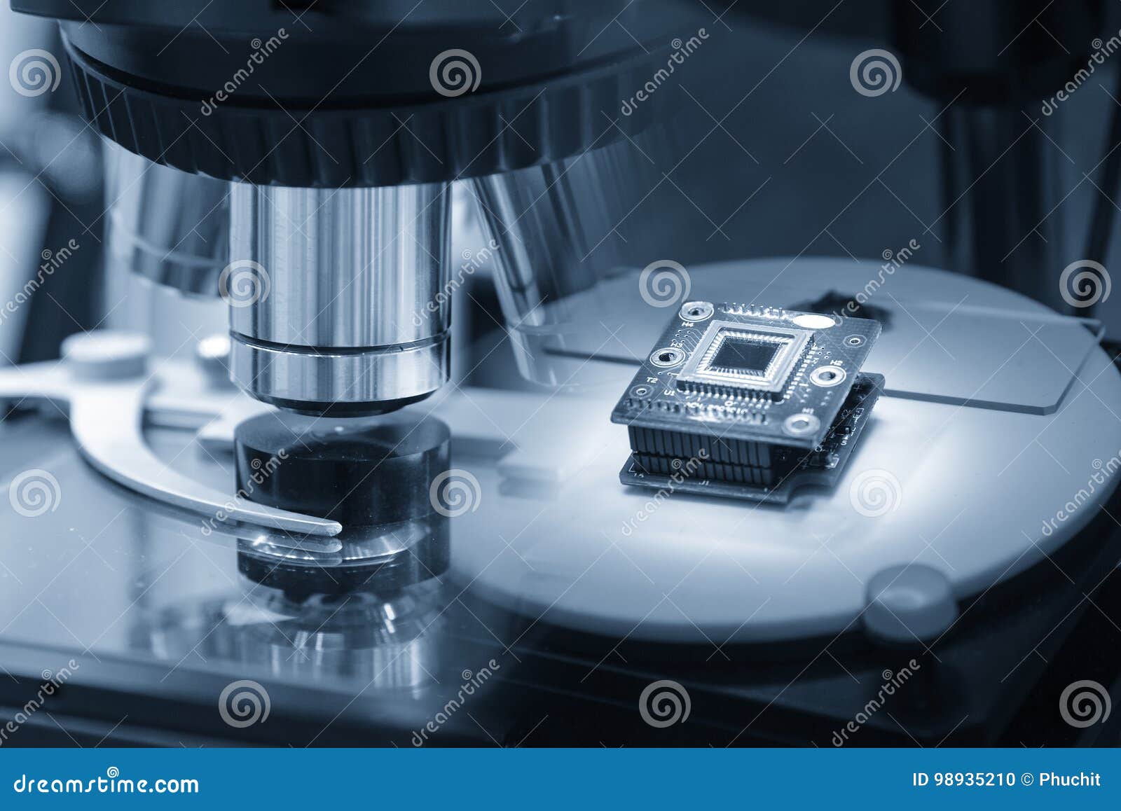 Abstract Scene of Microscope and the Microchip. Stock Photo - Image of ...