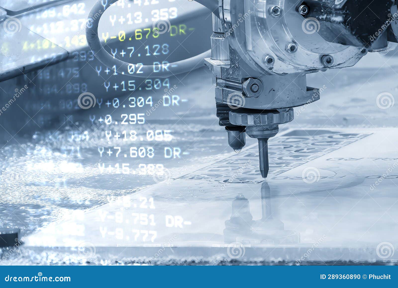 Abstract Scene of Multi-axis Abrasive Waterjet Cutting Machine and G ...