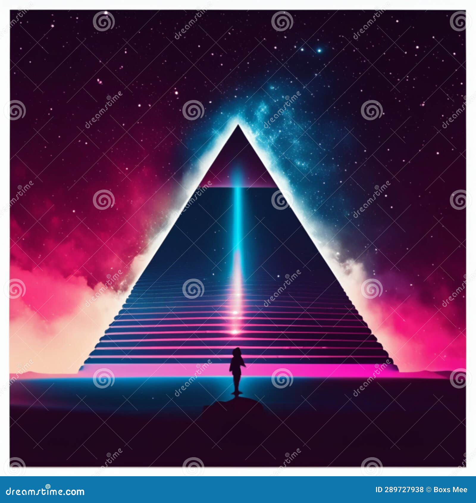 Abstract Scene with Neon Light and a Pyramid in the Sky. AI Generated ...