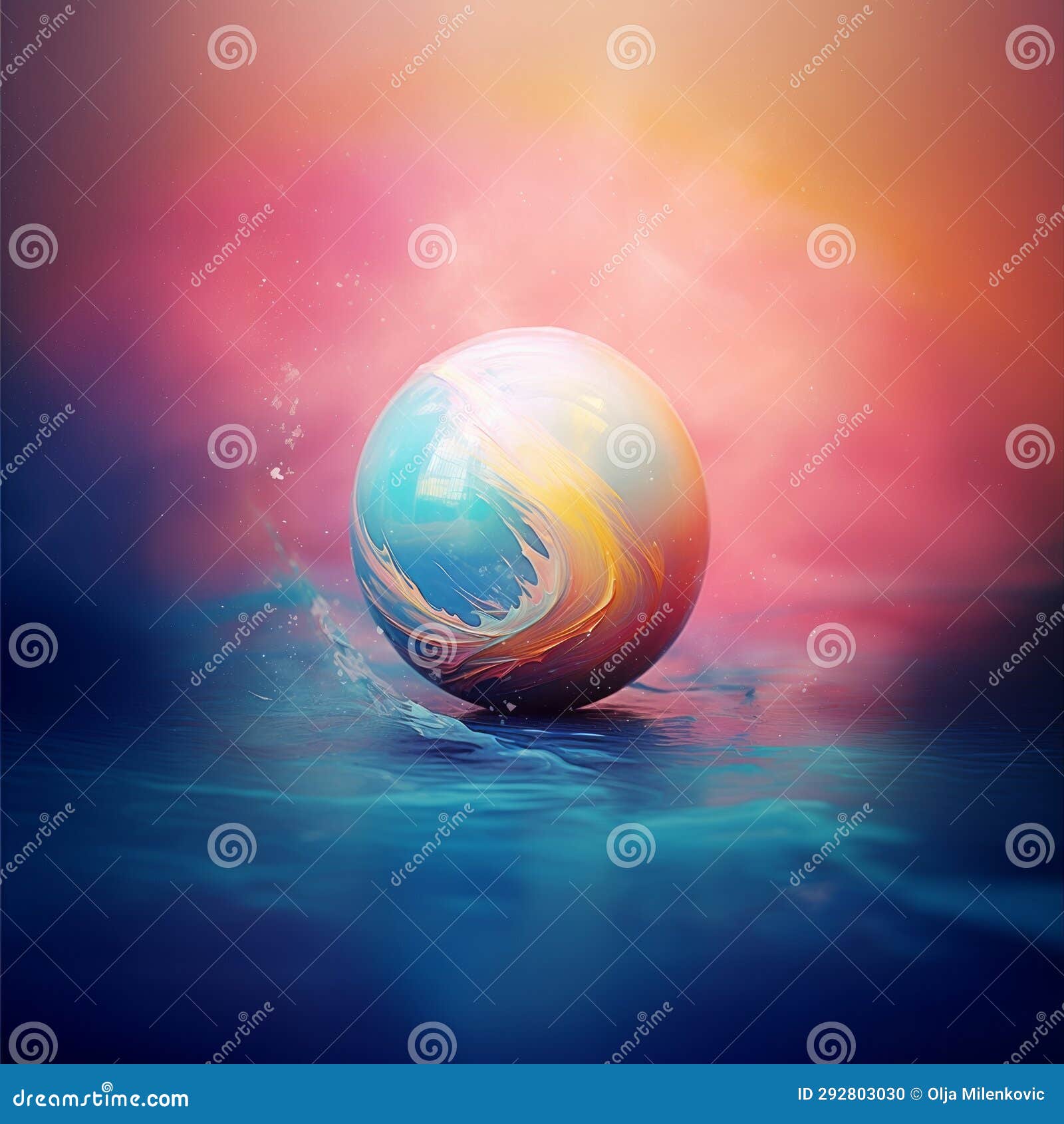 Abstract Scene with Planet Earth Floating in Water. 3d Render Stock ...