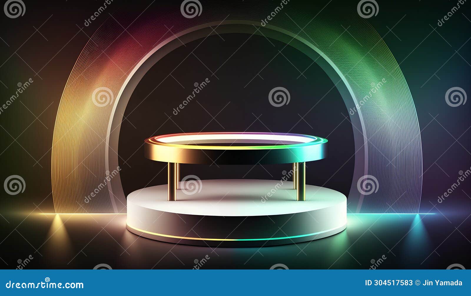 Abstract Scene Podium Illuminated by Neon Lights. Award Ceremony ...