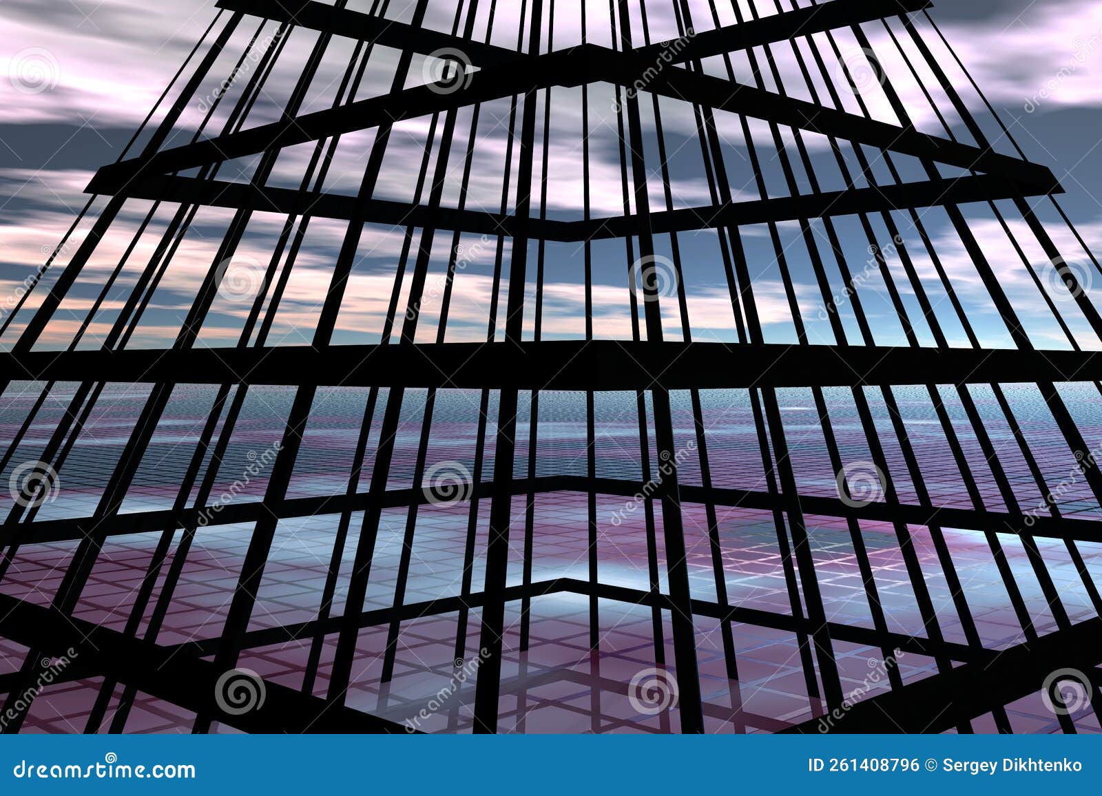 Abstract Scene Pyramid Cage Close-up 3d Rendering Stock Illustration ...