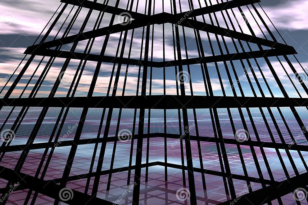 Abstract Scene Pyramid Cage Close-up 3d Rendering Stock Illustration ...