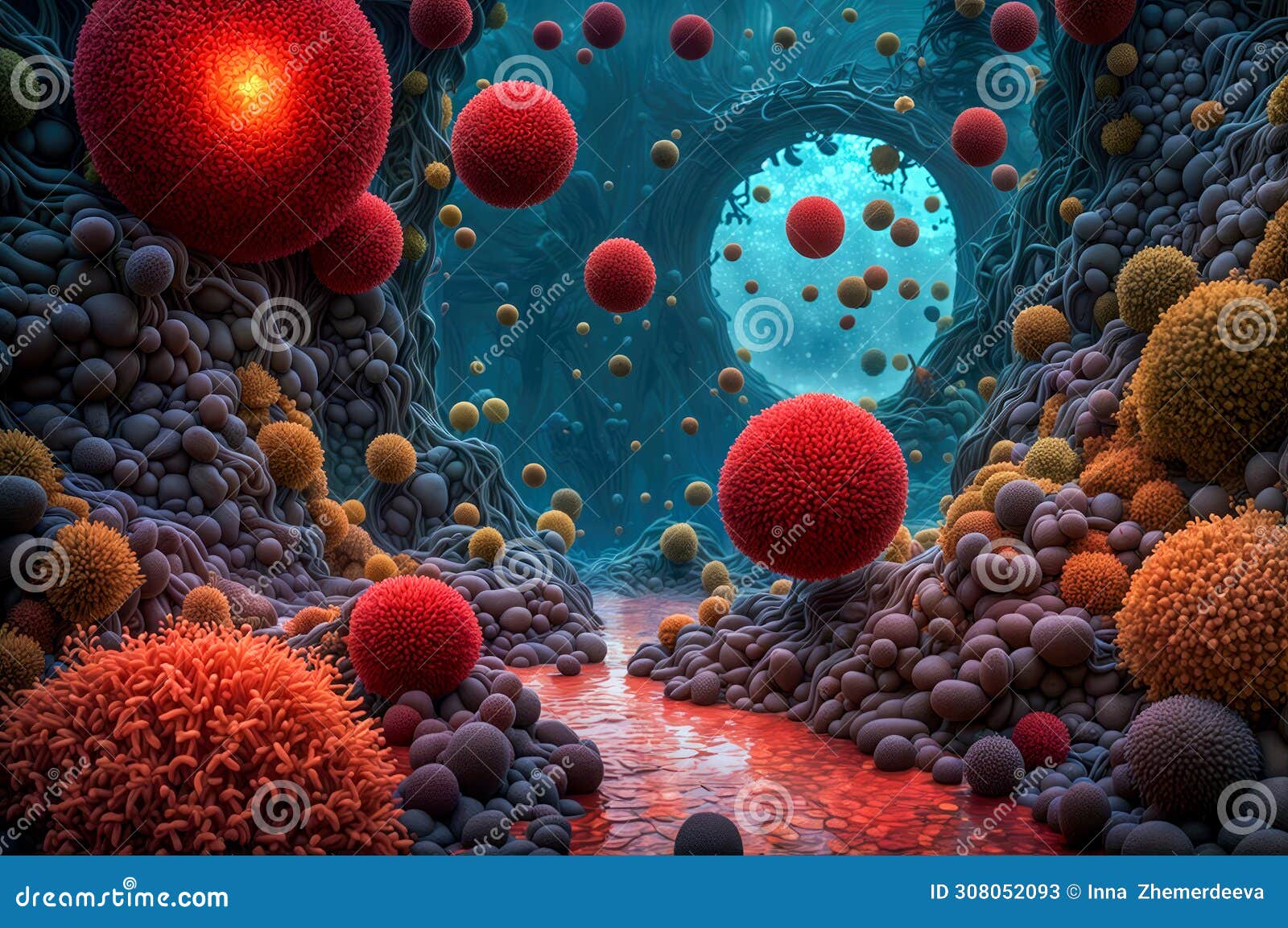 Abstract Scene with Viruses, Pathogens, Bacteria and Microflora Inside ...