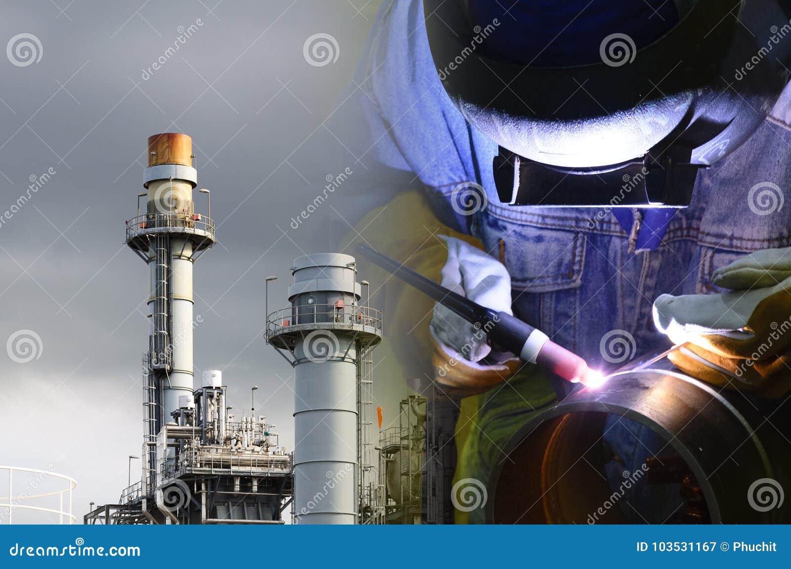 The Abstract Scene of Welding Operator with the Factory Stock Image ...