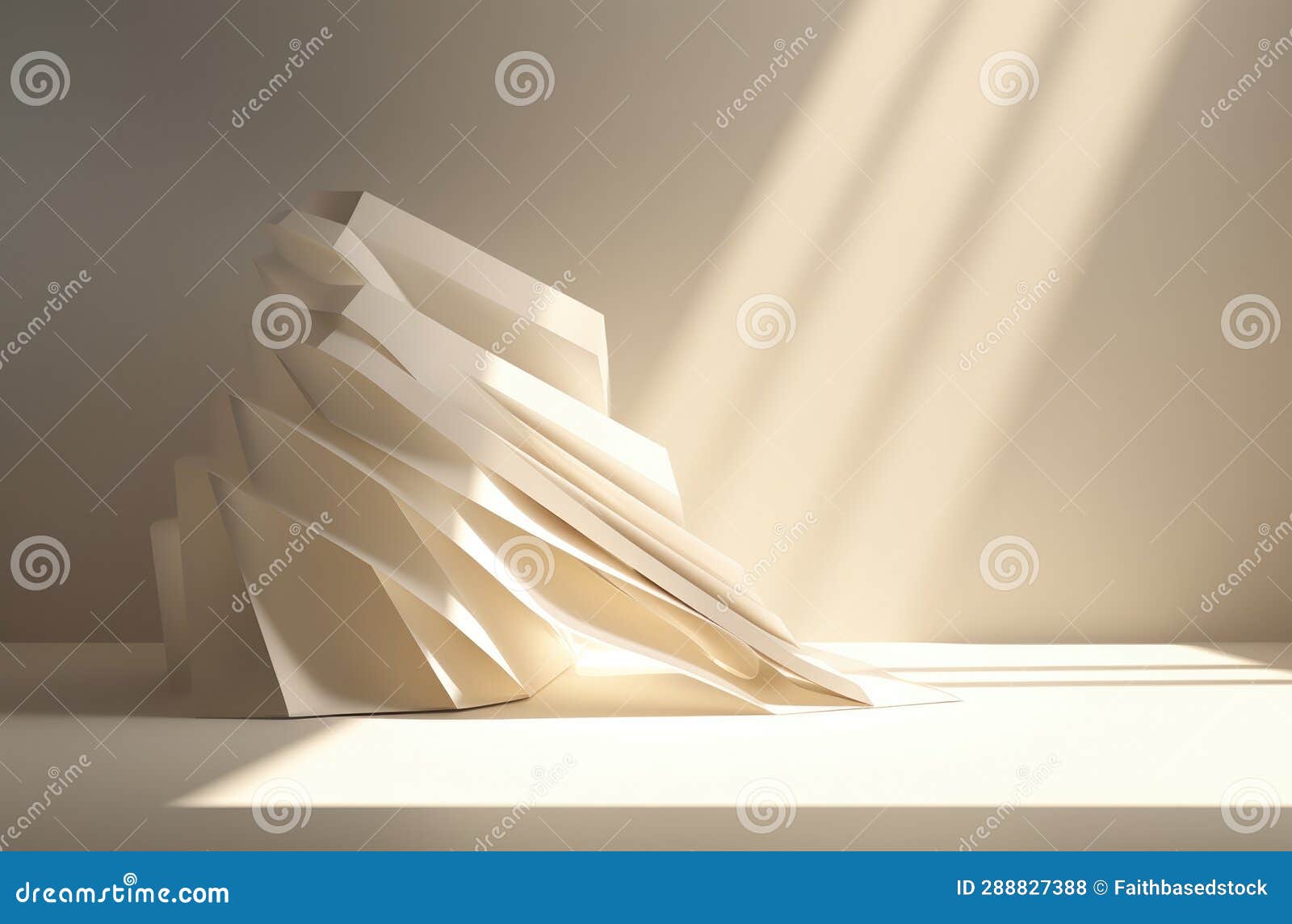 Abstract Scene with White Geometric Shapes and Light Stock Illustration ...