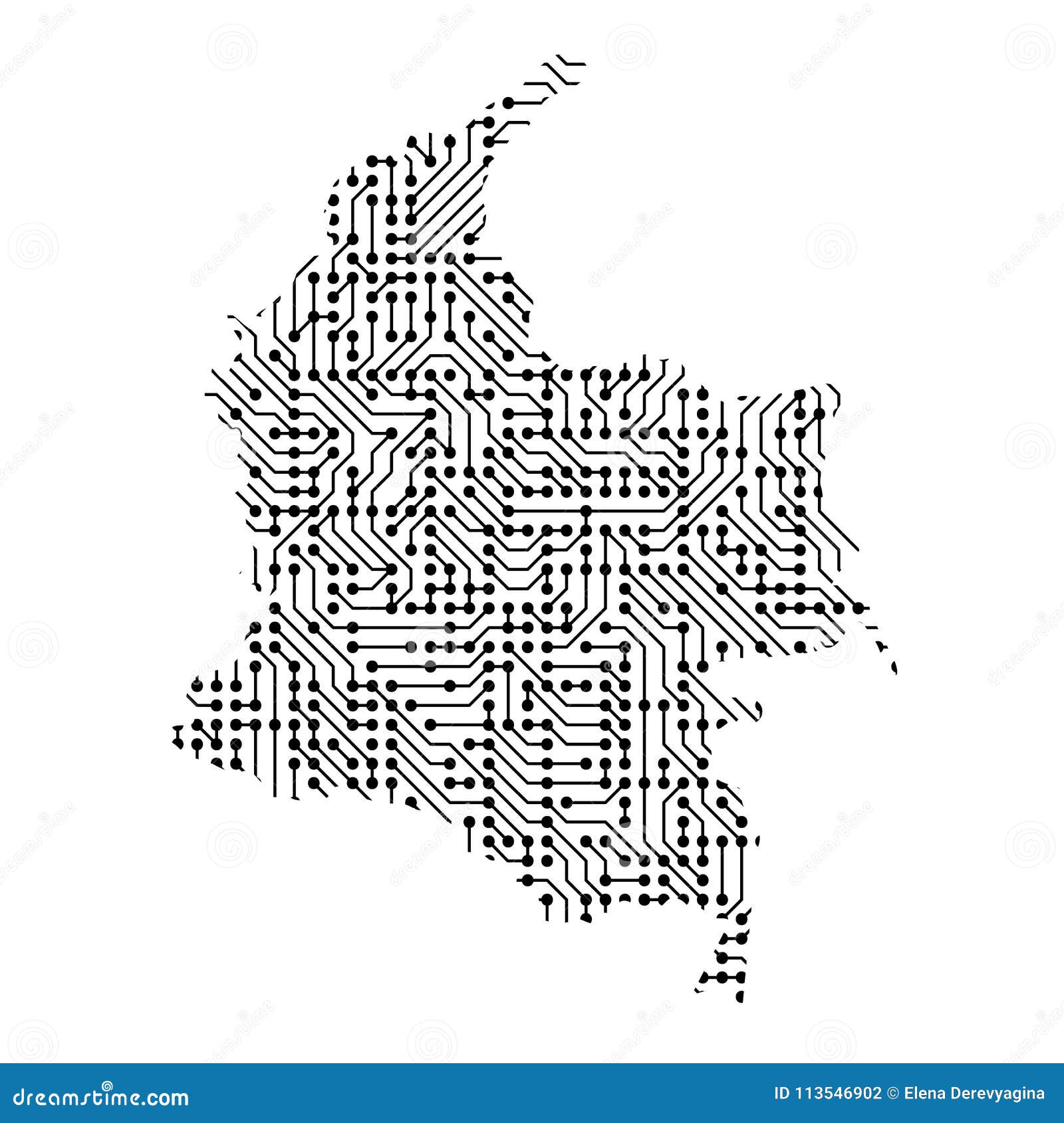 Abstract Schematic Map of Colombia from the Black Printed Board, Chip ...