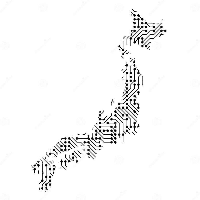 Abstract Schematic Map of Japan from the Black Printed Board, Ch Stock ... Abstract Schematic Map of Japan from the Black Printed Board, Ch Stock ...