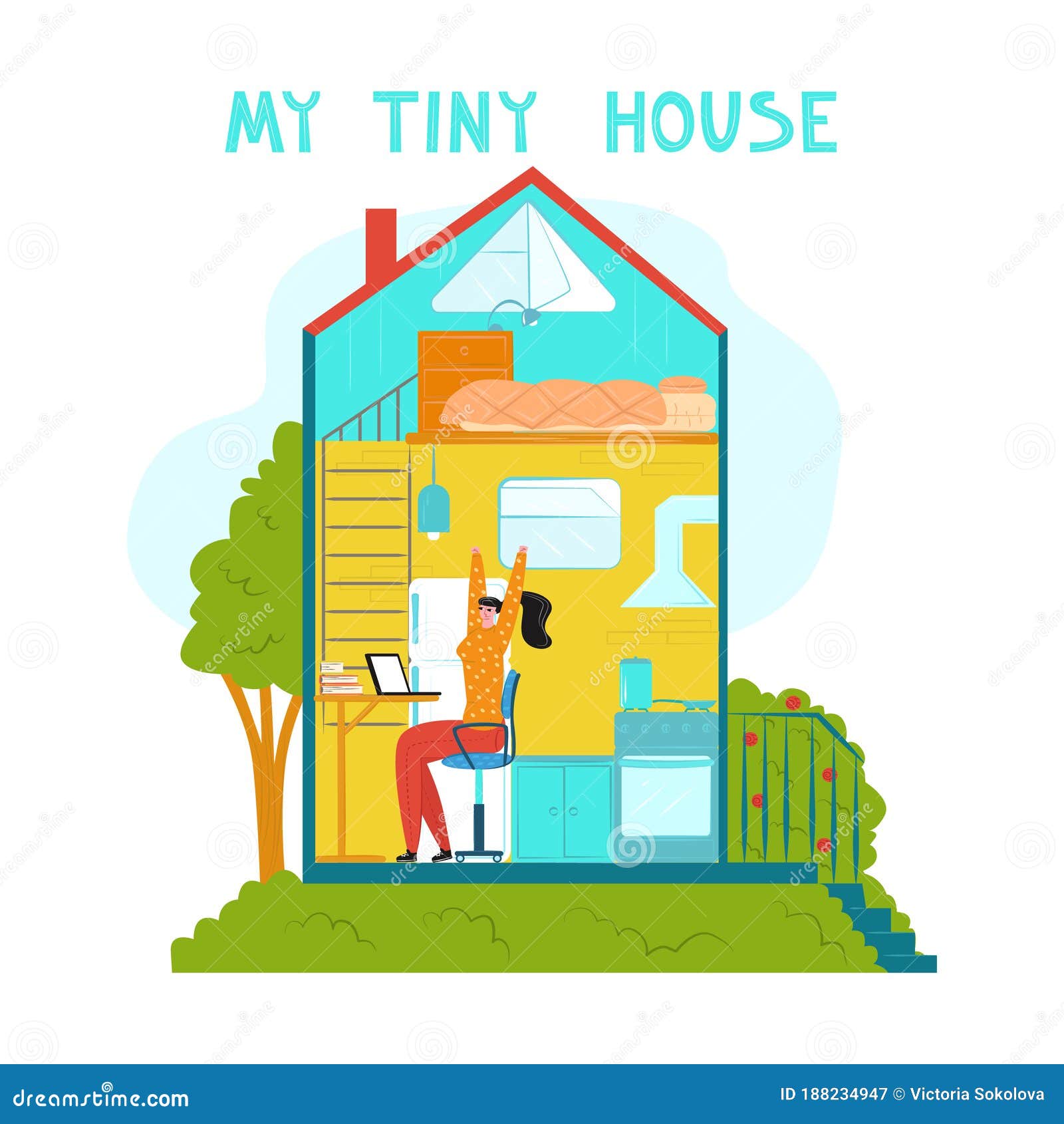 Abstract Schematic of Tiny House, Its Interior. Stock Vector ...