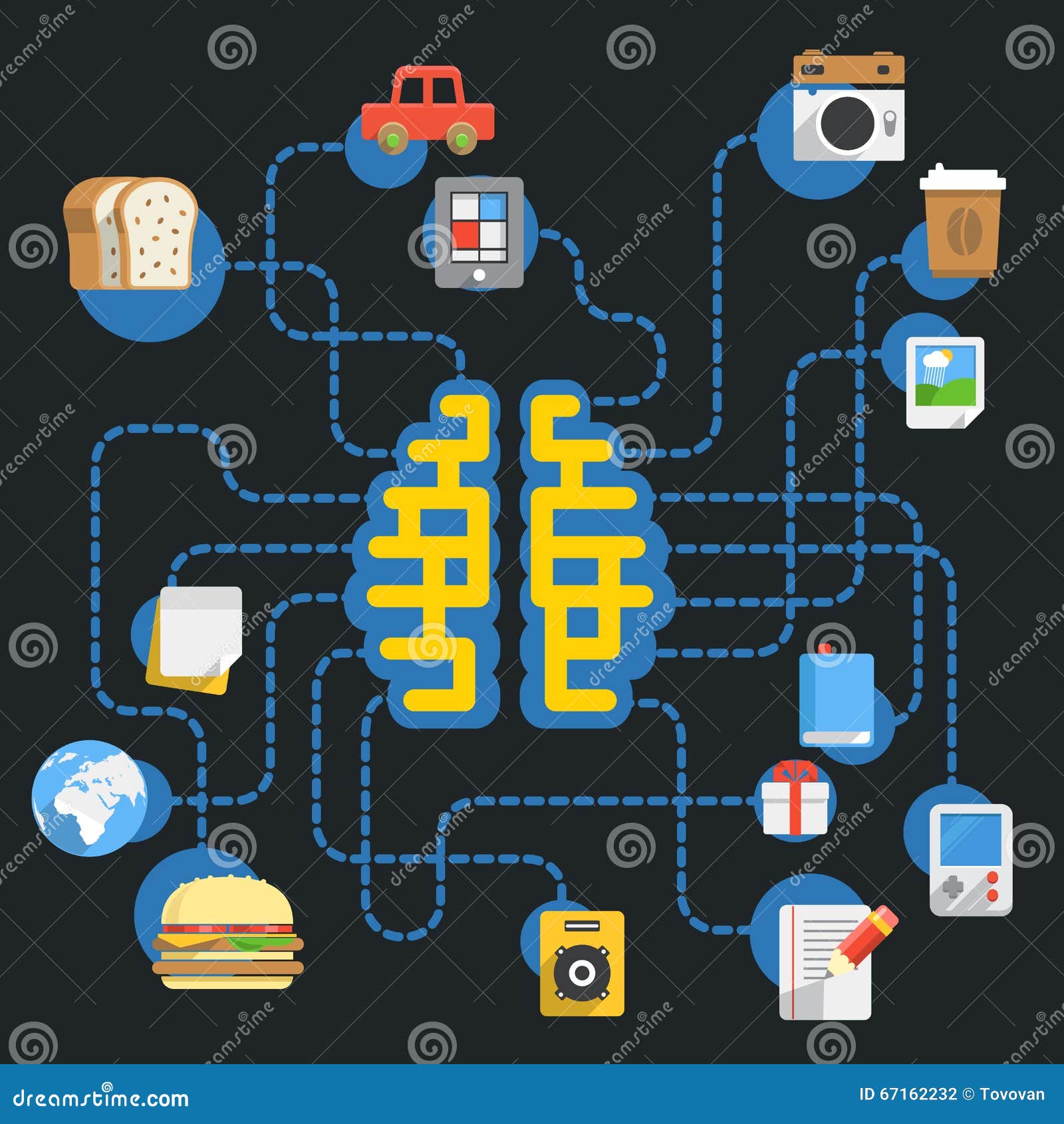 Abstract scheme with brain stock vector. Illustration of flat - 67162232