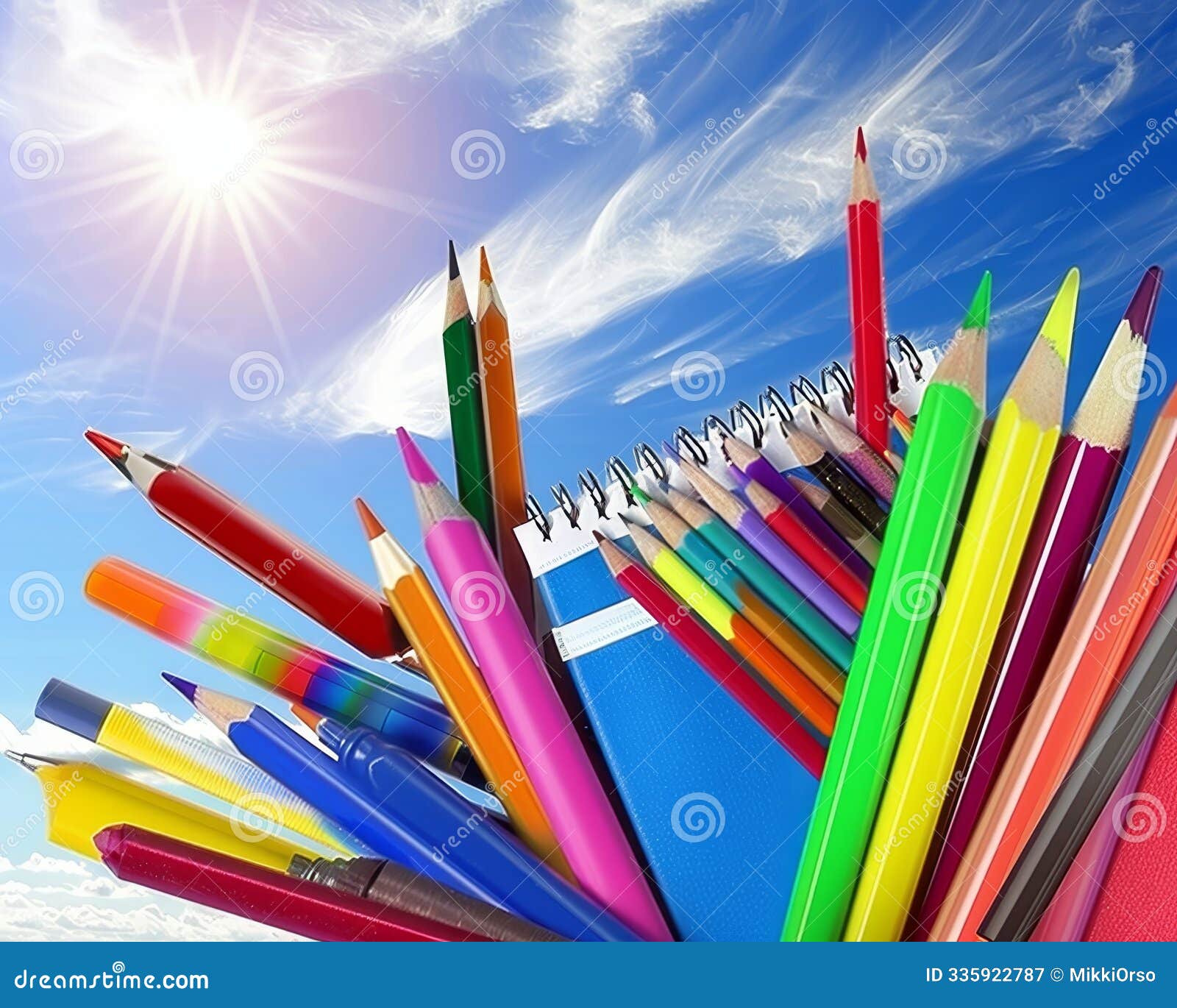 Abstract School Items Composition with Sky and Sun Rays Background for ...