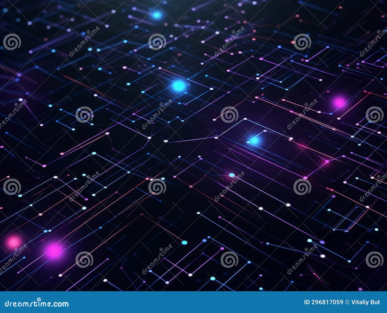 Abstract Sci-fi Blue and Purple 3D Background, Concept of Digital ...