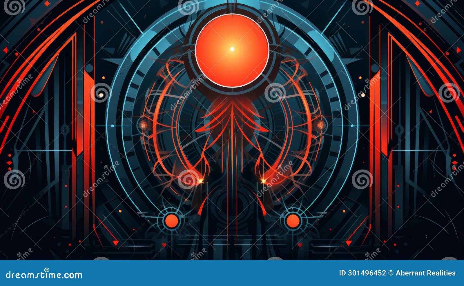 An Abstract Sci - Fi Design with a Red Orb in the Center Stock ...