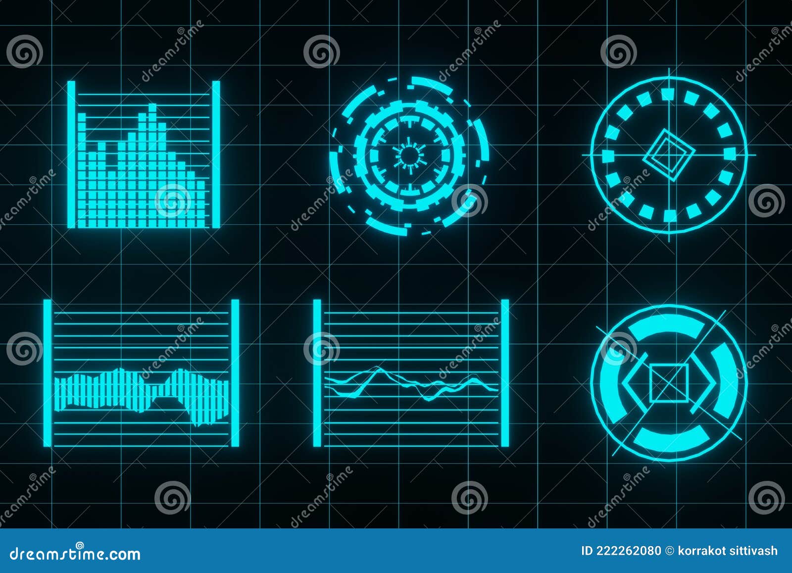 Abstract Sci-Fi Futuristic Hologram HUD GUI 3D Background Stock ...