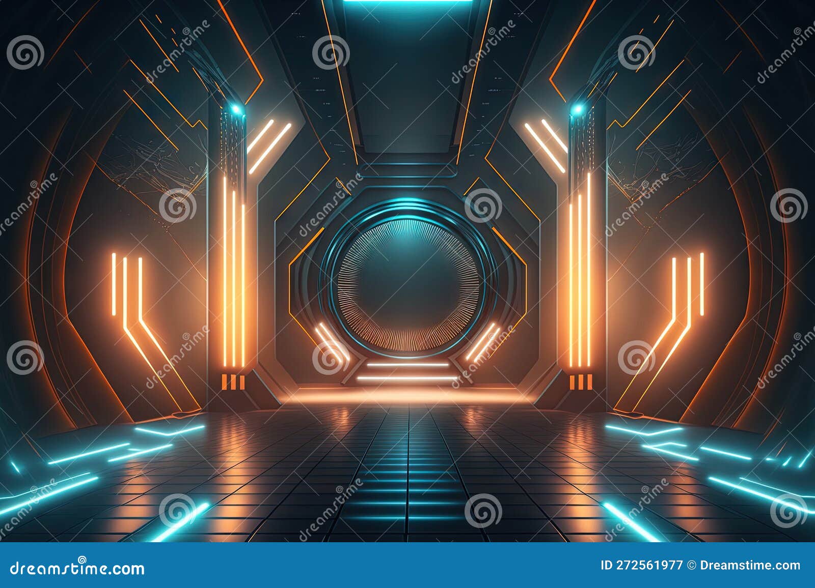Abstract Sci-fi Stage with Neon Lights Stock Illustration ...