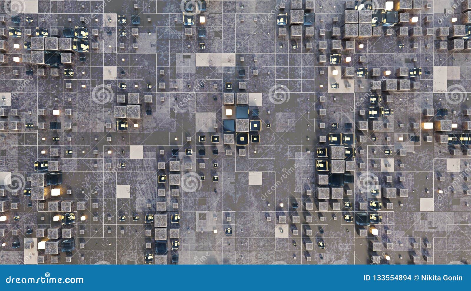 Sci-fi Surface with Cubes 3D Render Stock Illustration - Illustration ...