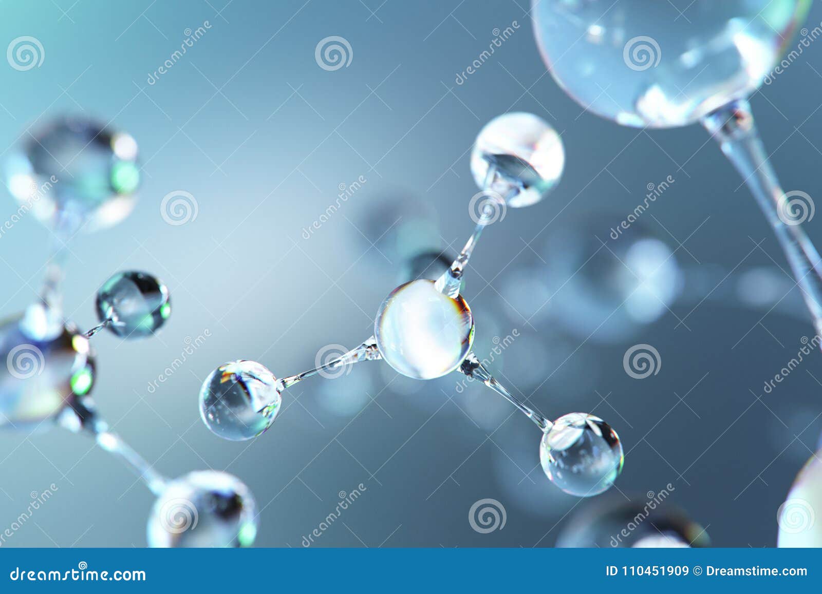 Abstract Science Glass Molecule in the Blue Background.3D Rendering ...