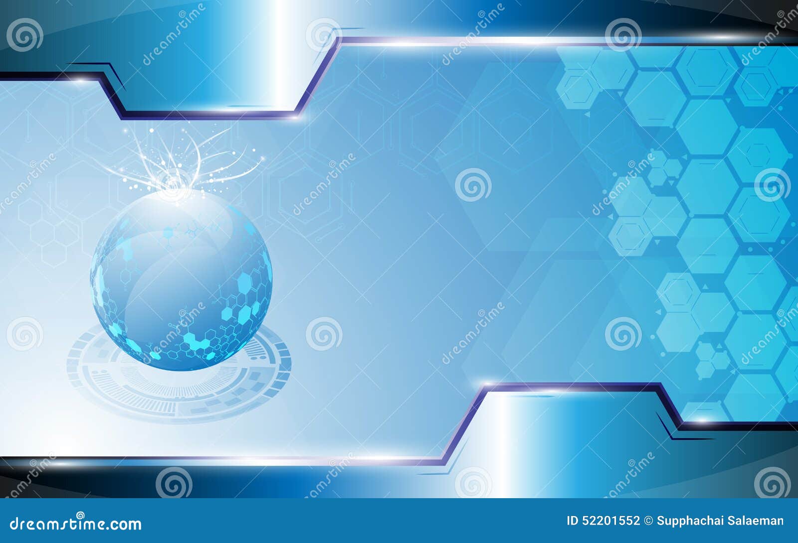 Abstract Science Globe Exploding on Blue Background and Frame Stock ...