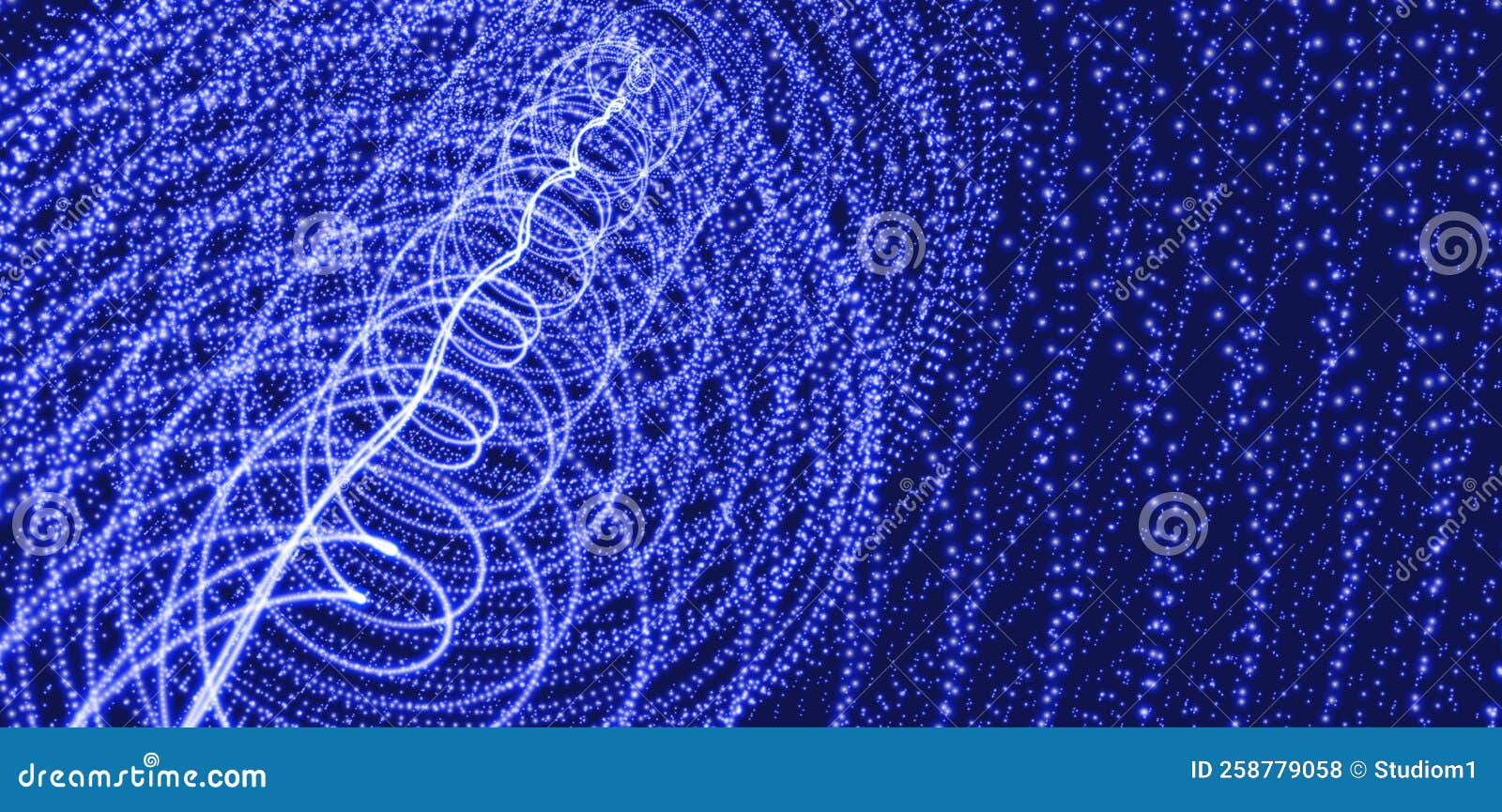 Abstract Science or Technology Background. Array with Dynamic Particles. Swirl with Connected ...