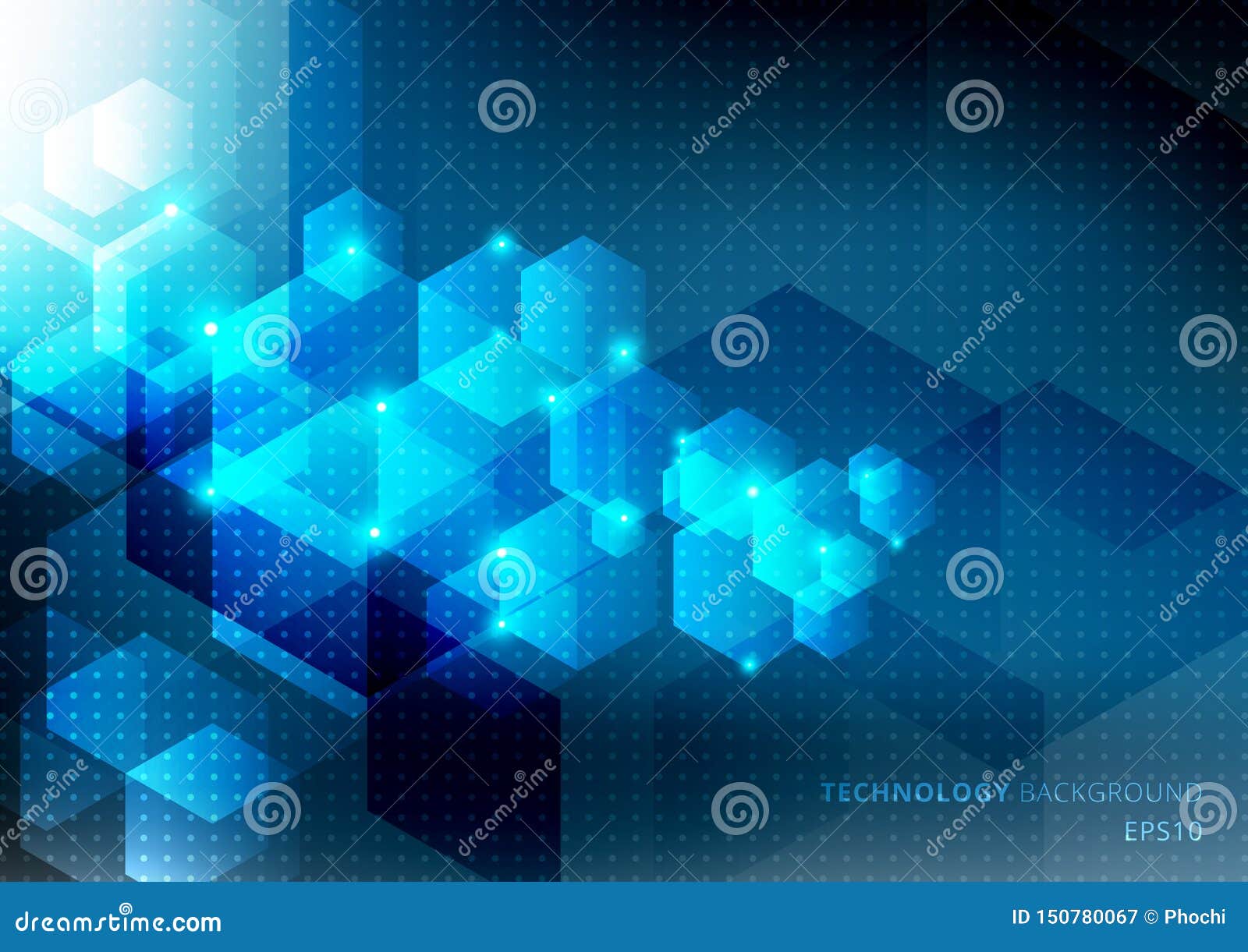 Abstract Science and Technology Concept from Blue Hexagons Elements ...